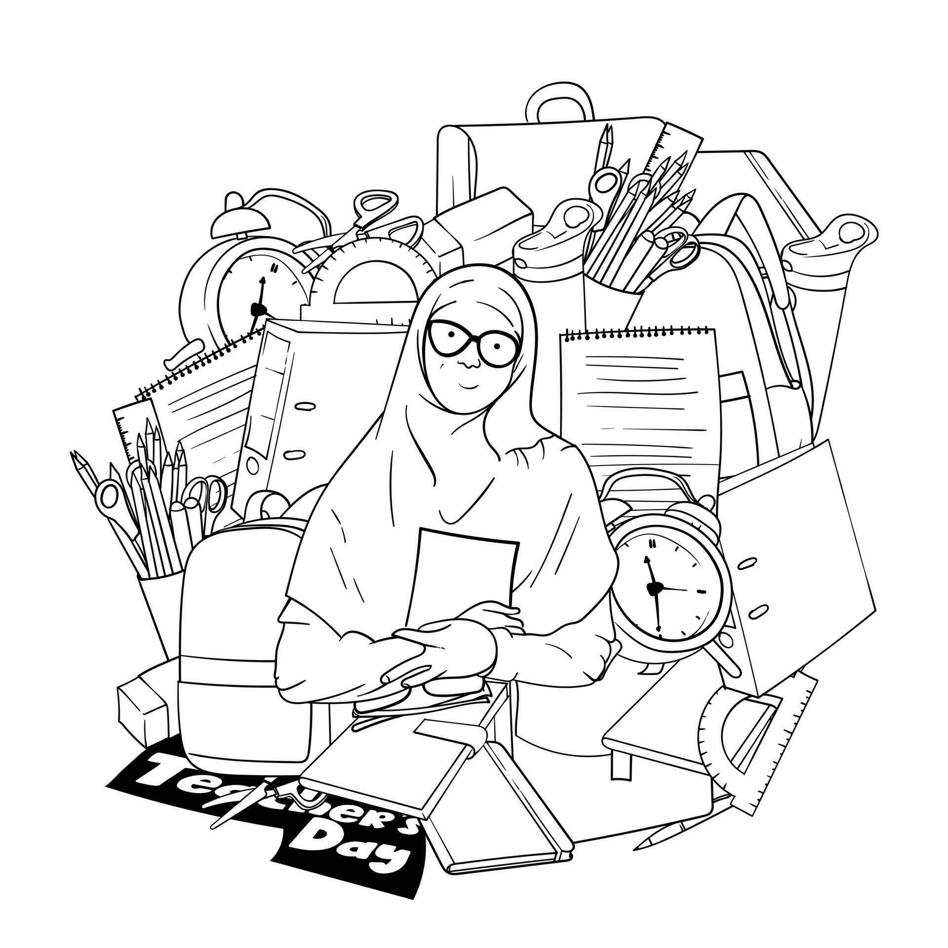 World teacher's day with Doodle art of female muslim teacher's and ...