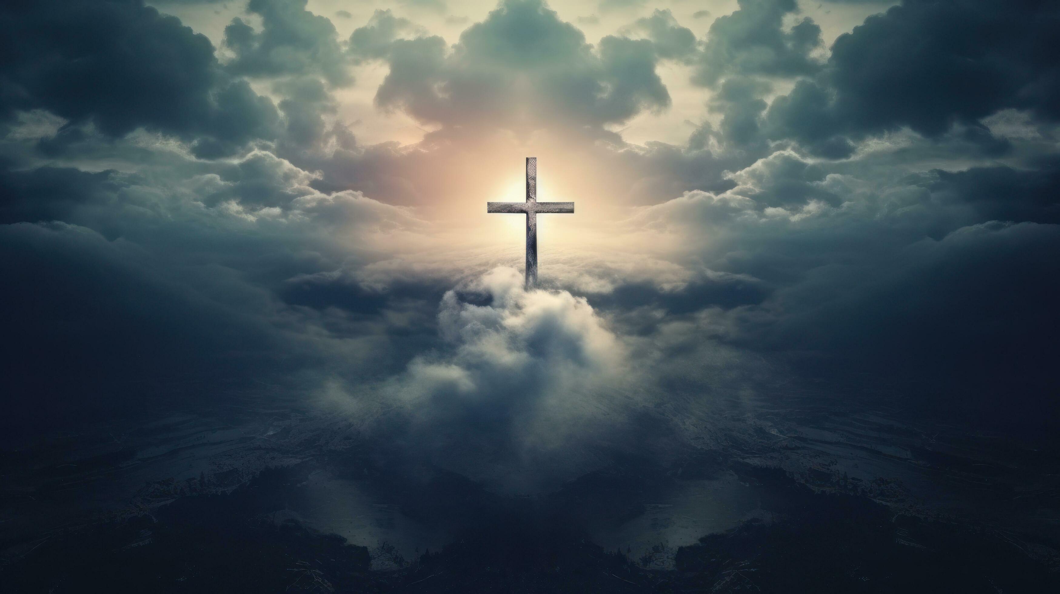 Cross surrounded by clouds and cloudy sky 28102777 Stock Photo at Vecteezy