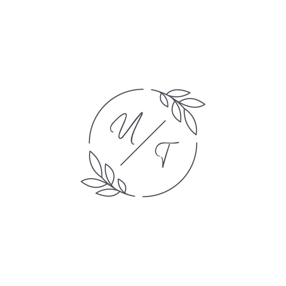 Initials UT monogram wedding logo with simple leaf outline and circle ... Initials UT monogram wedding logo with simple leaf outline and circle ...