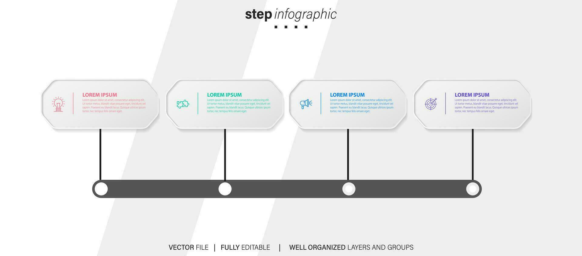 Line step infographic. 4 options workflow diagram, circle timeline number infograph, process ...