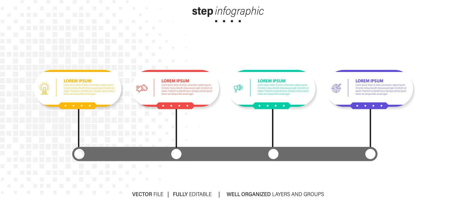 Modern 3D infographic template with 4 steps. Business circle template with options for brochure ...
