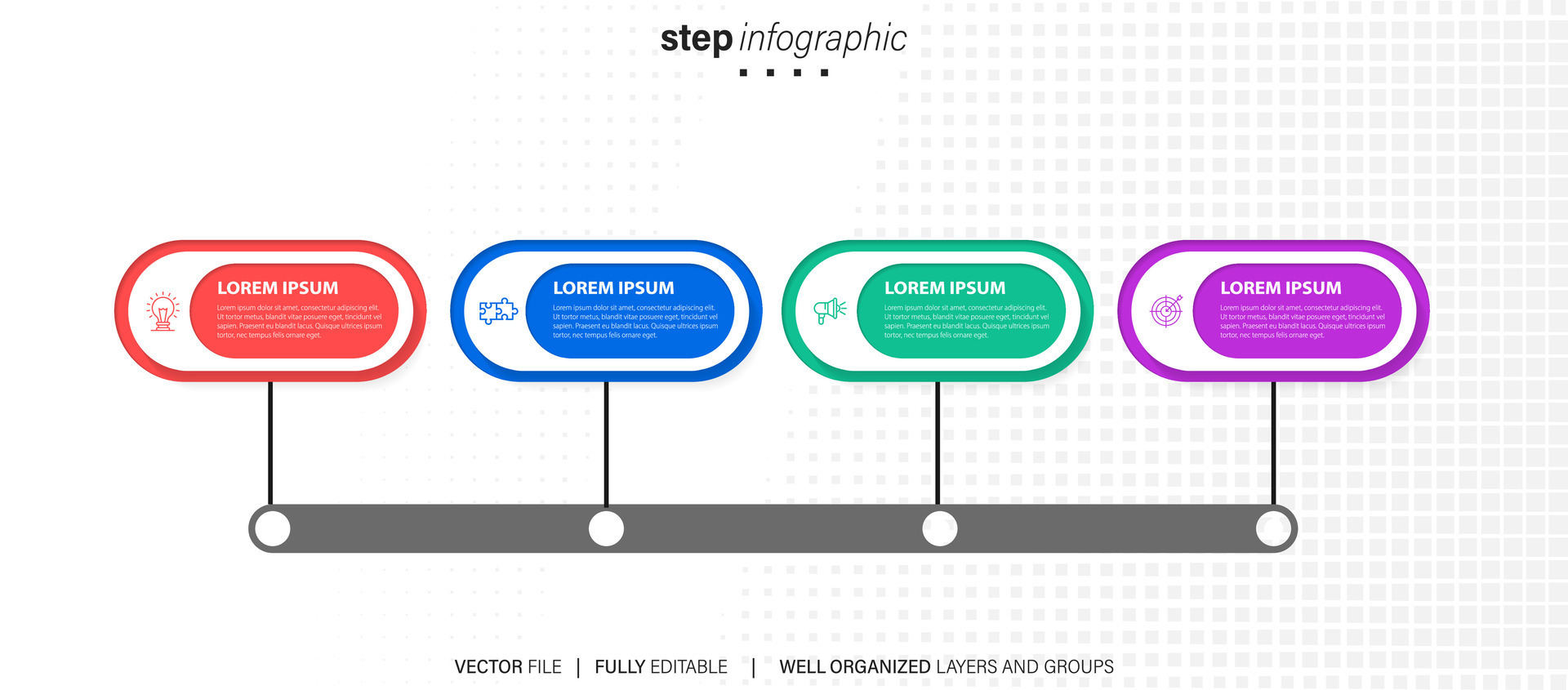 Modern 3D infographic template with 4 steps. Business circle template with options for brochure ...