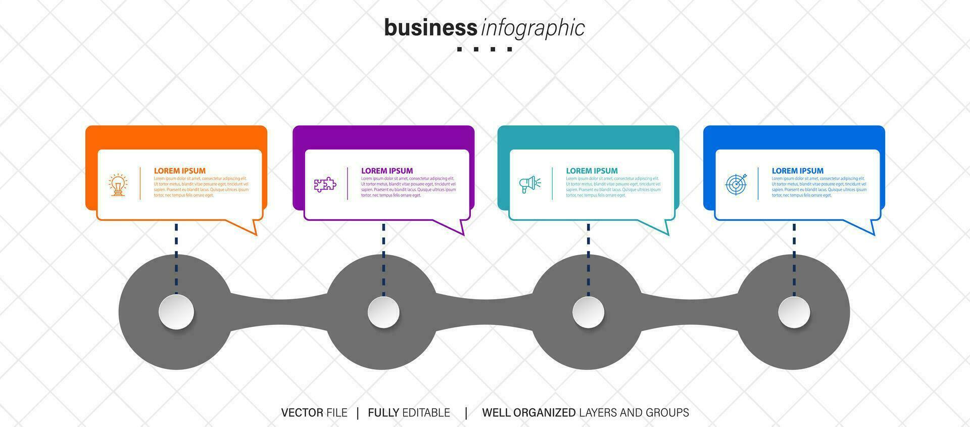 4 elements scheme, diagram. Four connected rounds. Infographic template ...