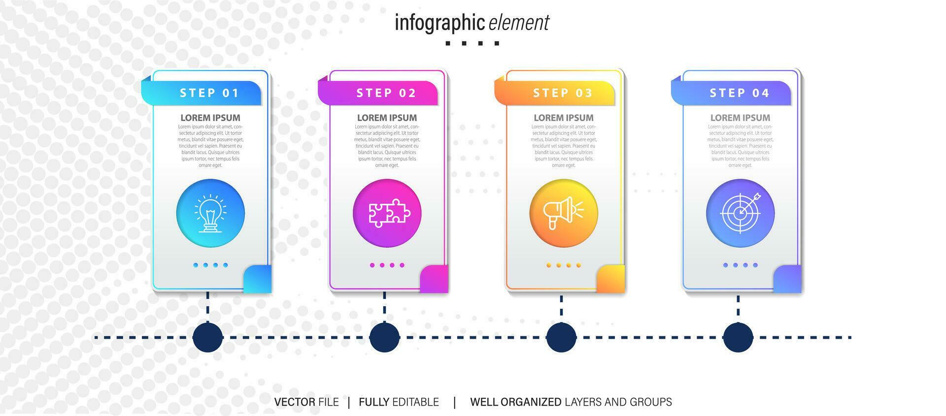 Modern 3D infographic template with 4 steps. Business circle template with options for brochure ...