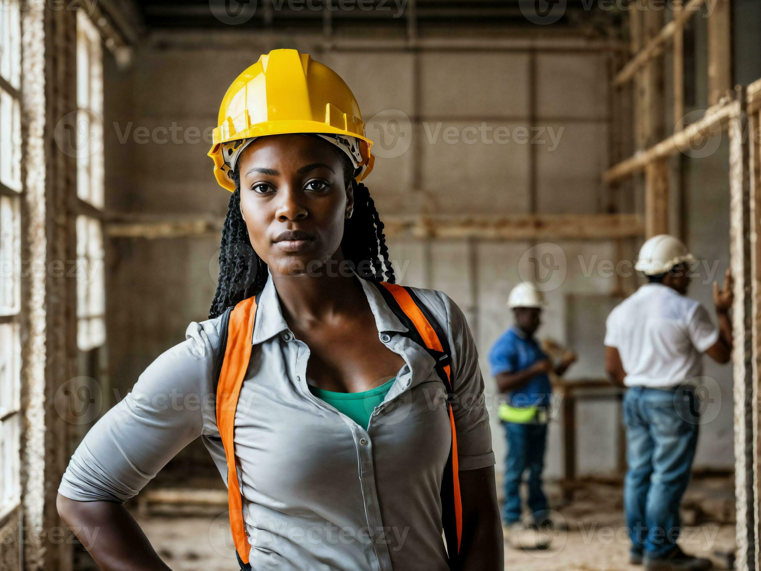 photo of african black woman as a construction worker with helmet, generative AI 28111950 Stock ...