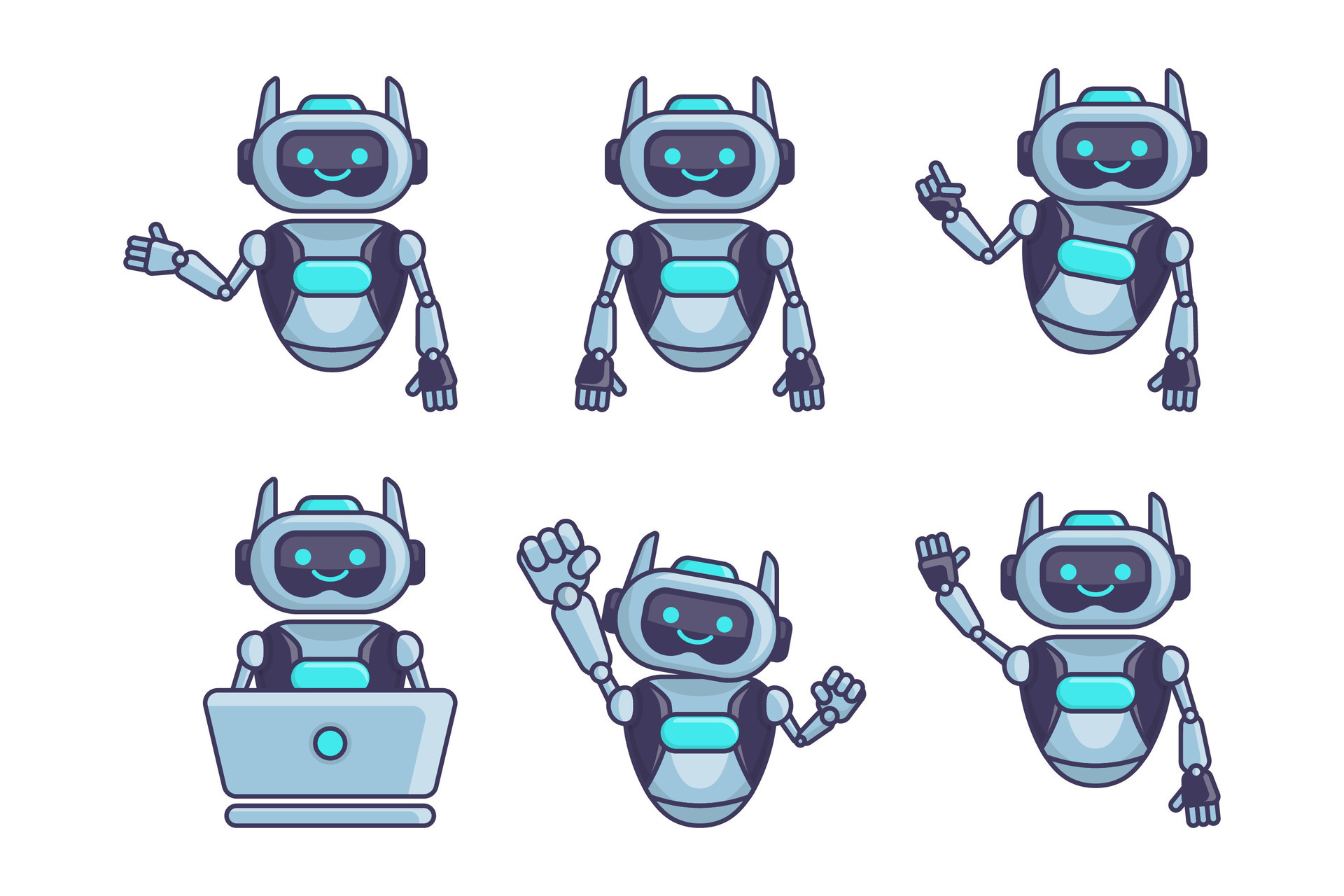 Robot Mascot Character Vector Illustration Robot Cartoon Pose Set Design Collections 28112230