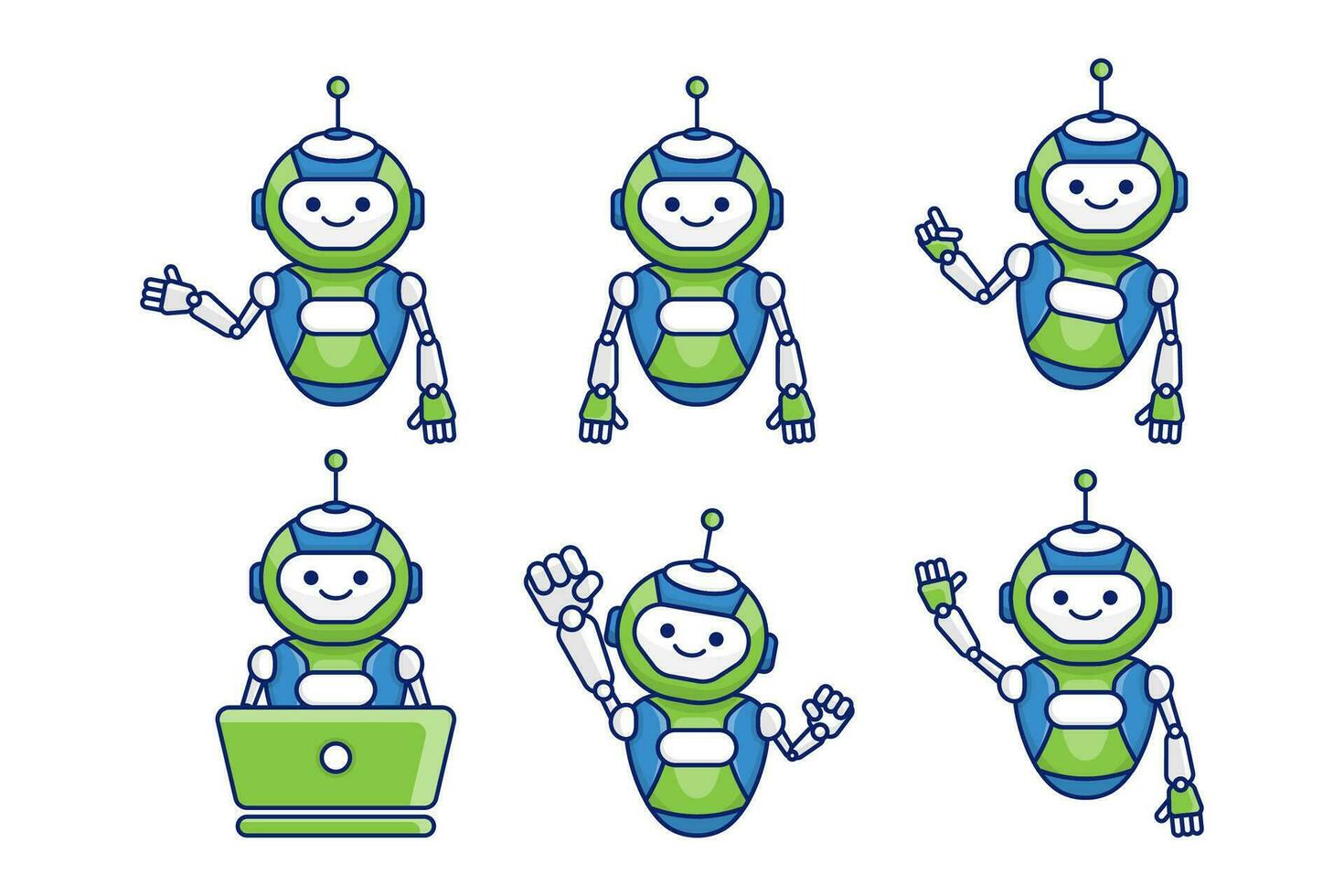 Robot mascot character vector illustration. Robot cartoon pose set ...