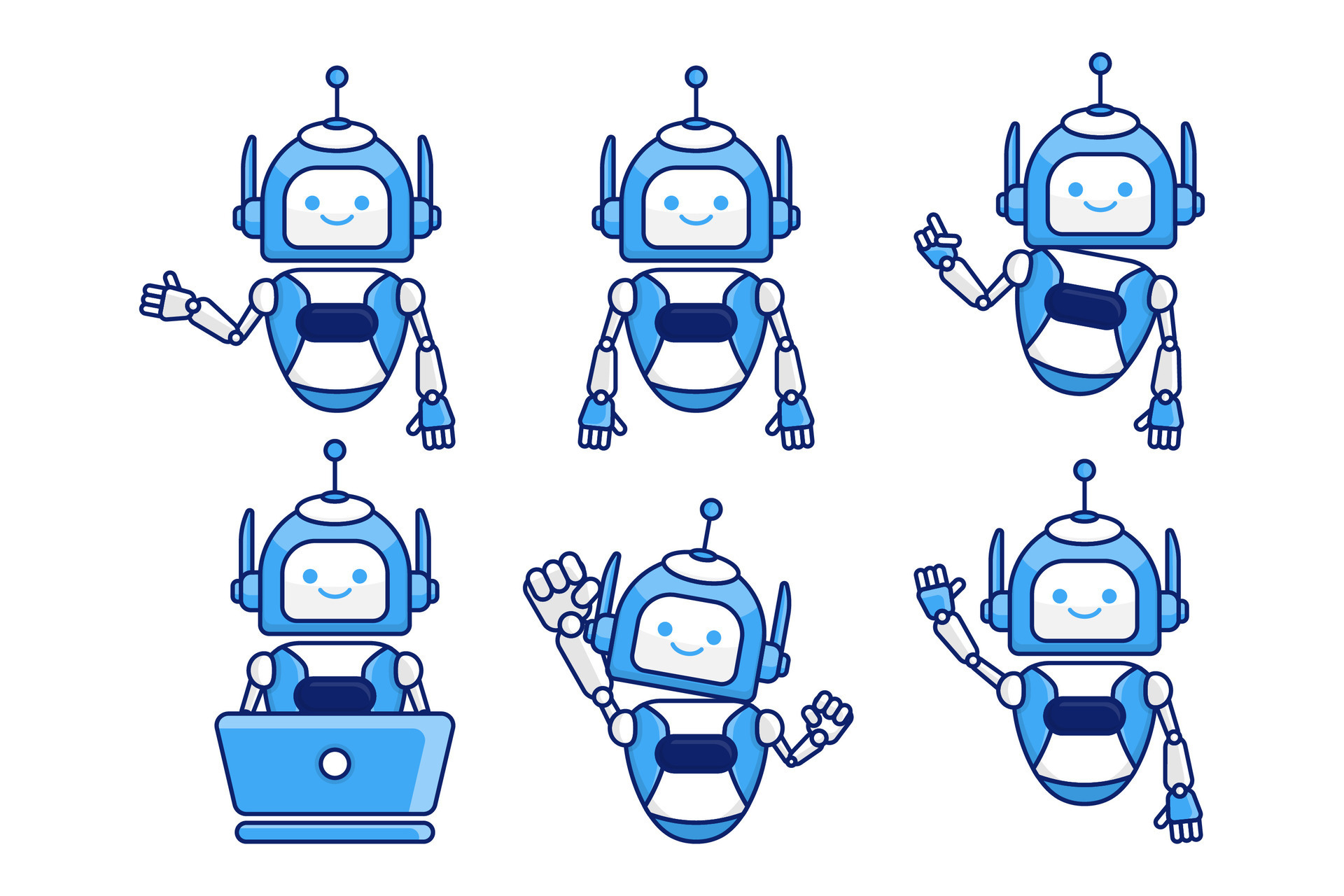 Robot Mascot Character Vector Illustration Robot Cartoon Pose Set Design Collections 28112238