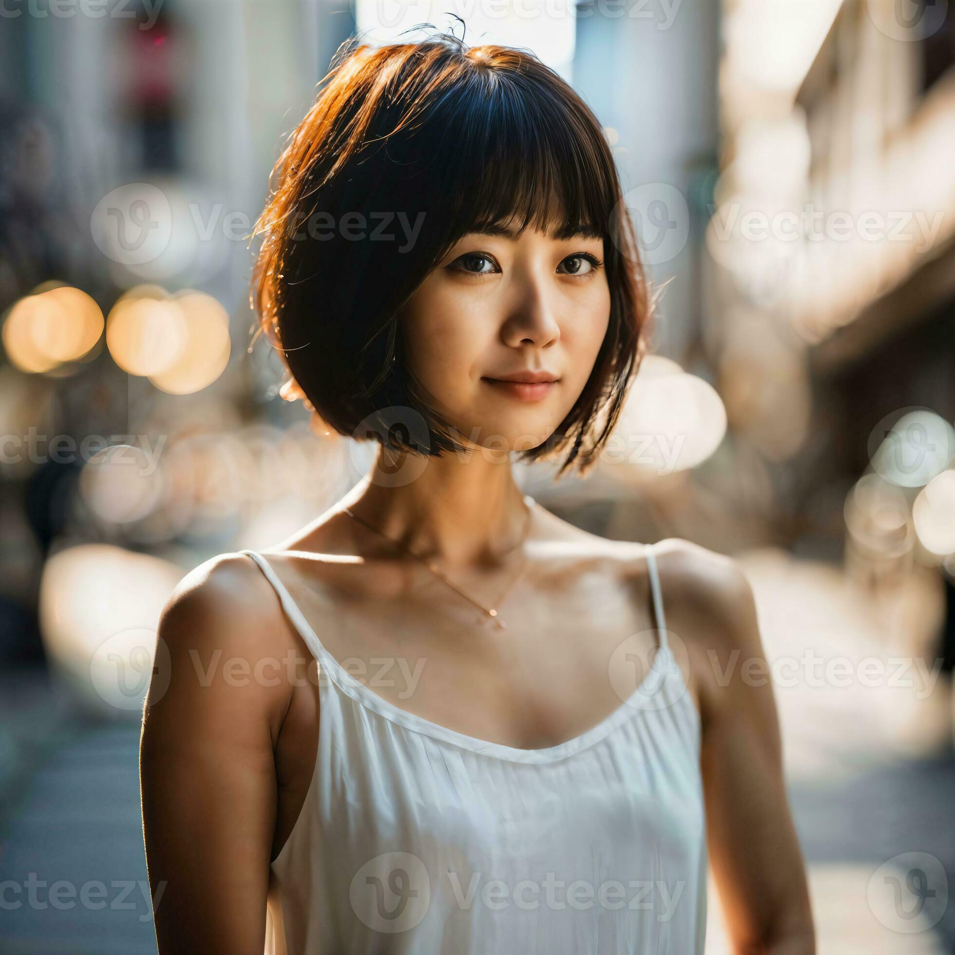 photo of beautiful japanese asian woman with short hair, generative AI 28112430 Stock Photo at ...