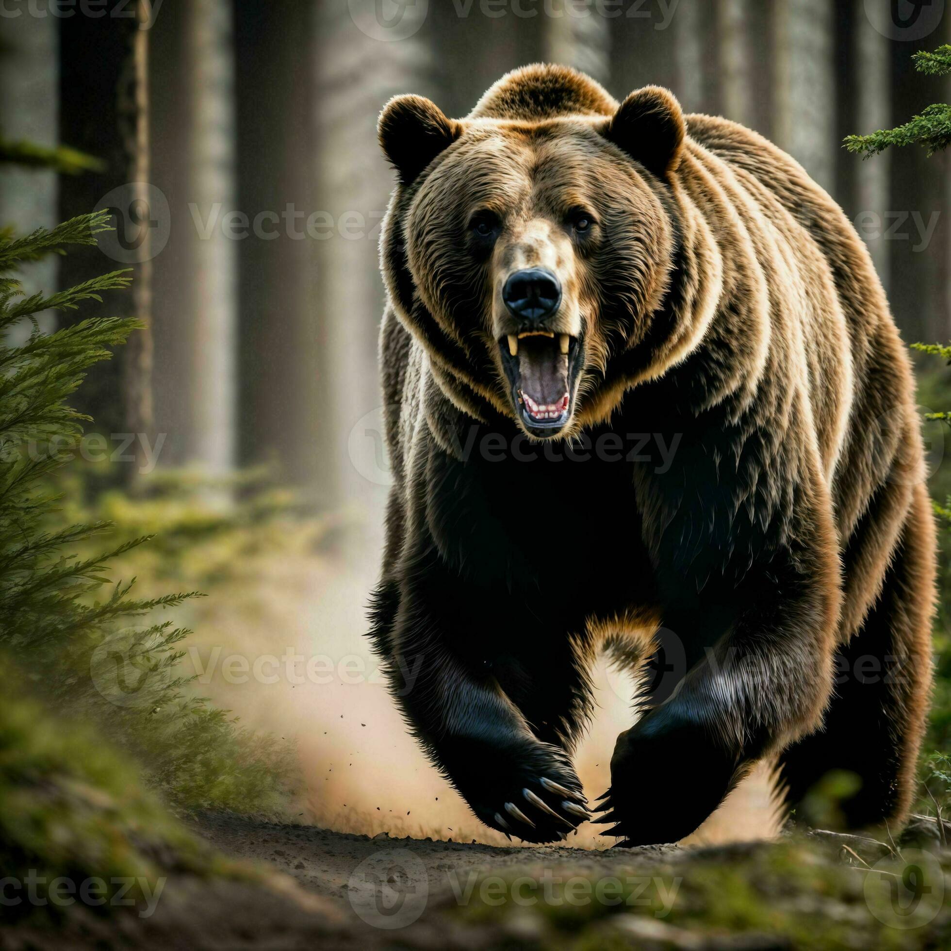 photo of big angry grizzly bear running in the jungle, generative AI ... photo of big angry grizzly bear running in the jungle, generative AI ...