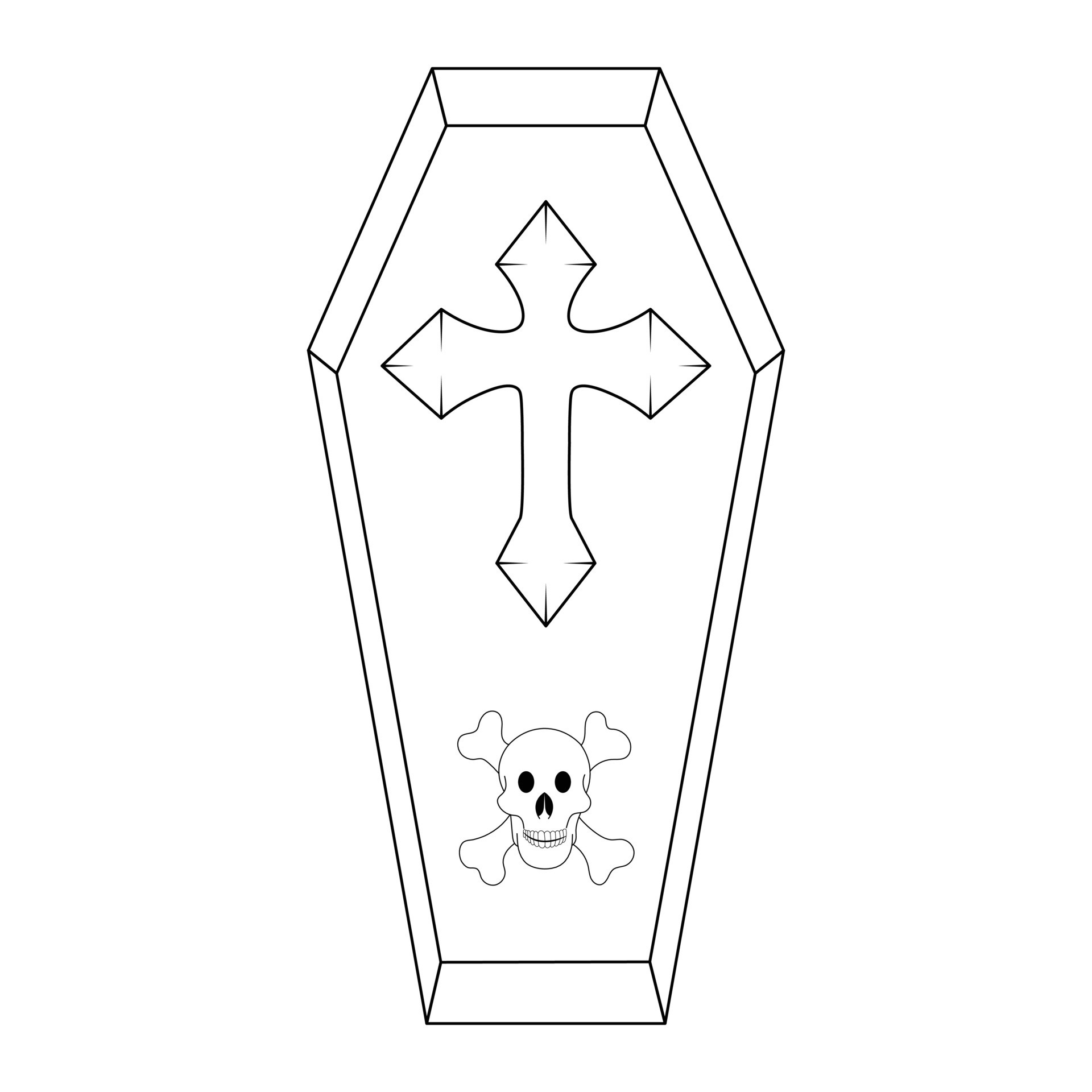 Vector coffin outline hand drawn skull clip art. vector Halloween ...
