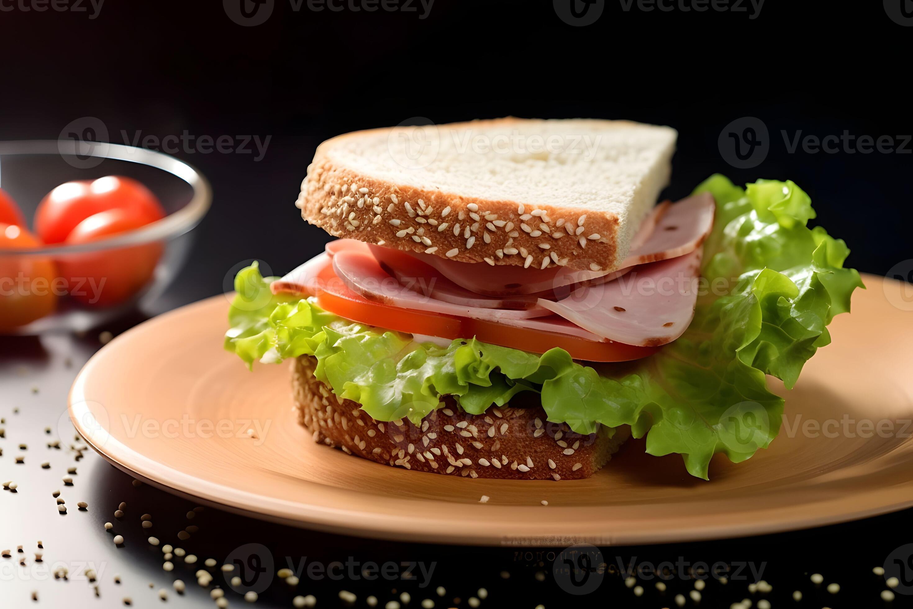 Closeup Sandwich Bologna Sauce With Tomato Slice Lettuce Bread Sliced Meat Ai Generative