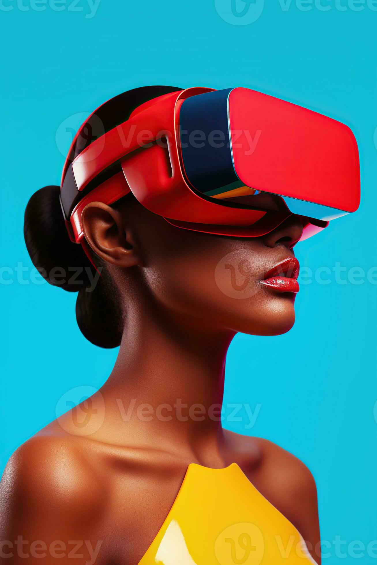 Illustration of a fashion portrait wearing a virtual reality VR headset. AI Generated. 28126906 ...