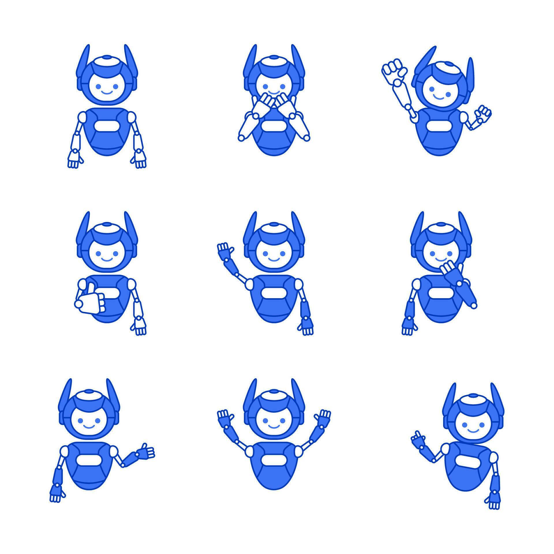 Robot Character Pose Vector Illustration Robot Cartoon Gesture Set Illustration Design 28134338