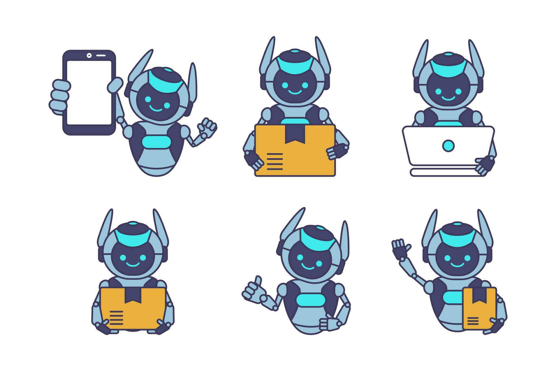 Robot Courier Mascot Character Vector Illustration Robot Postman Bringing Or Delivering Parcel