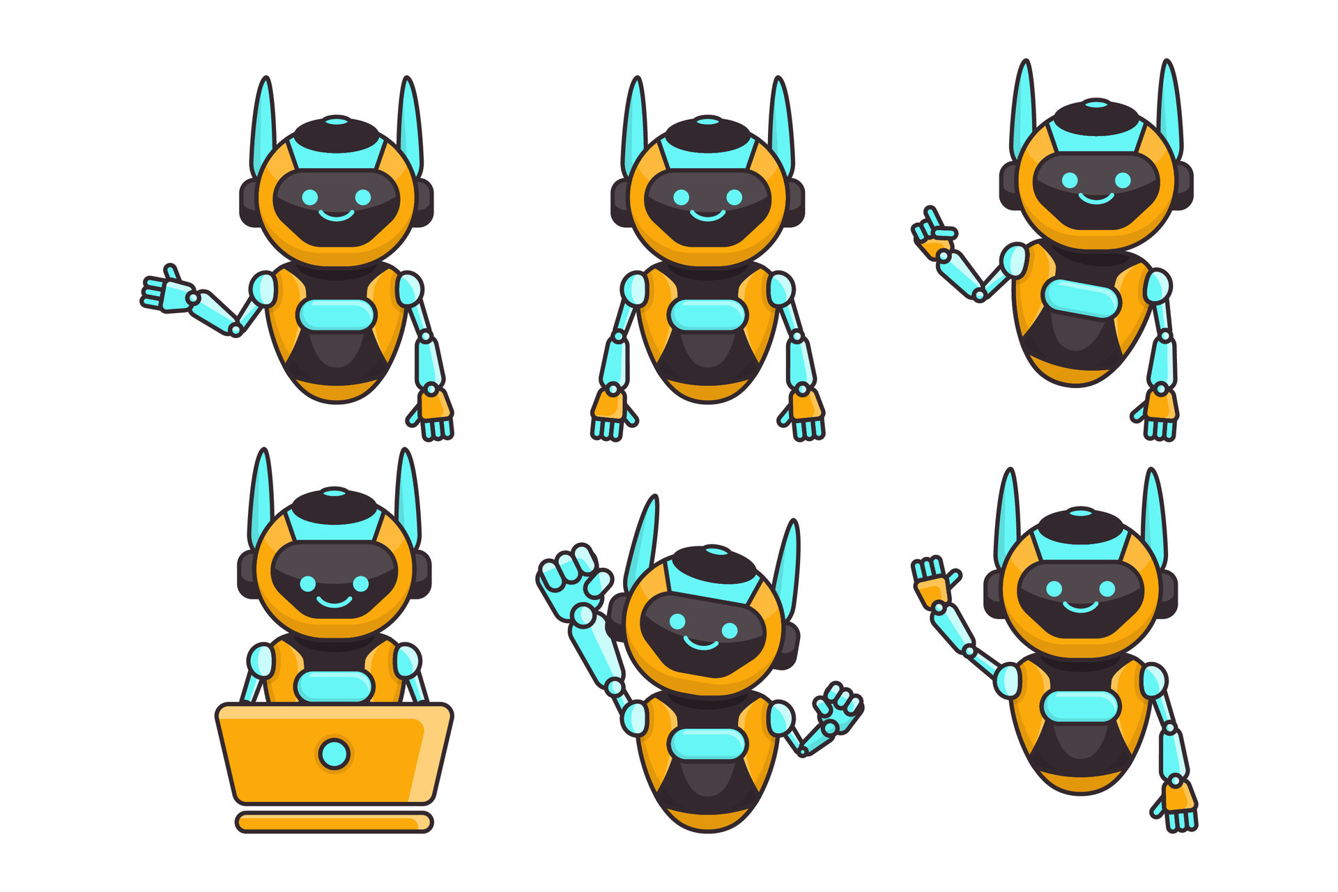 Robot Mascot Character Vector Illustration Robot Cartoon Pose Set Design Collections 28134345