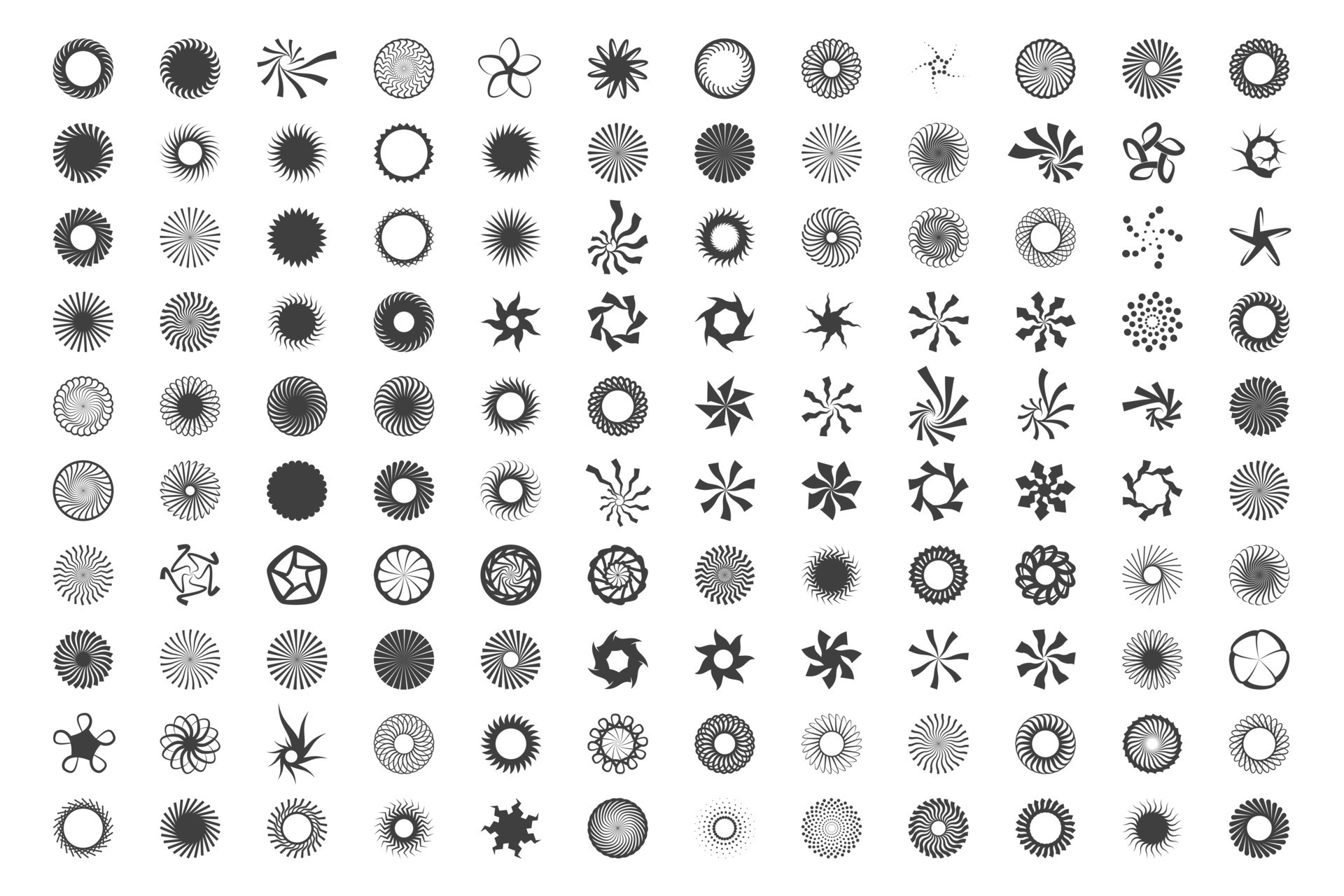 Spiral and swirl motion twisting circles design element set. 28138041 ...