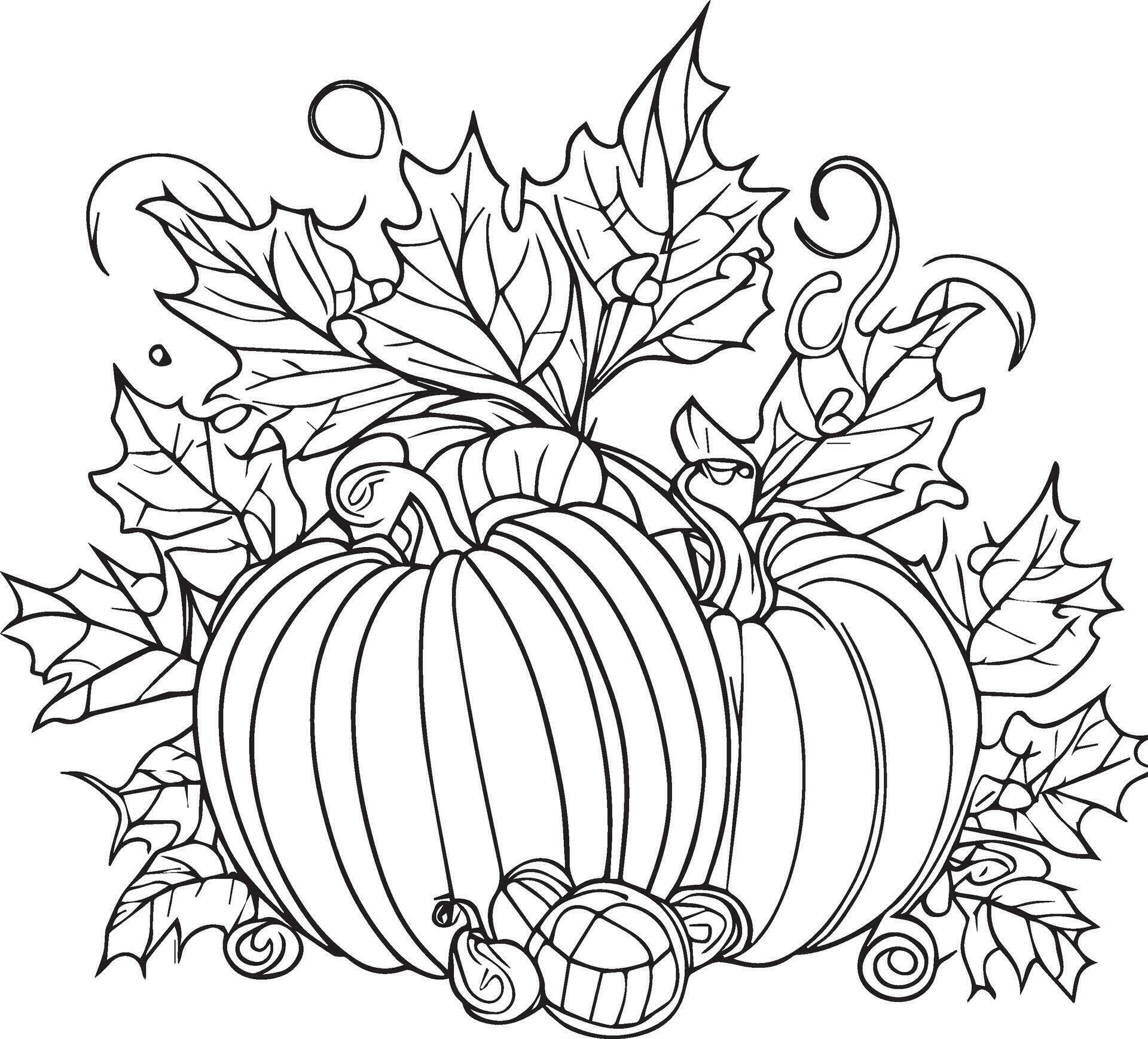 coloring book page. pumpkin with leaves and flowers. coloring page ...
