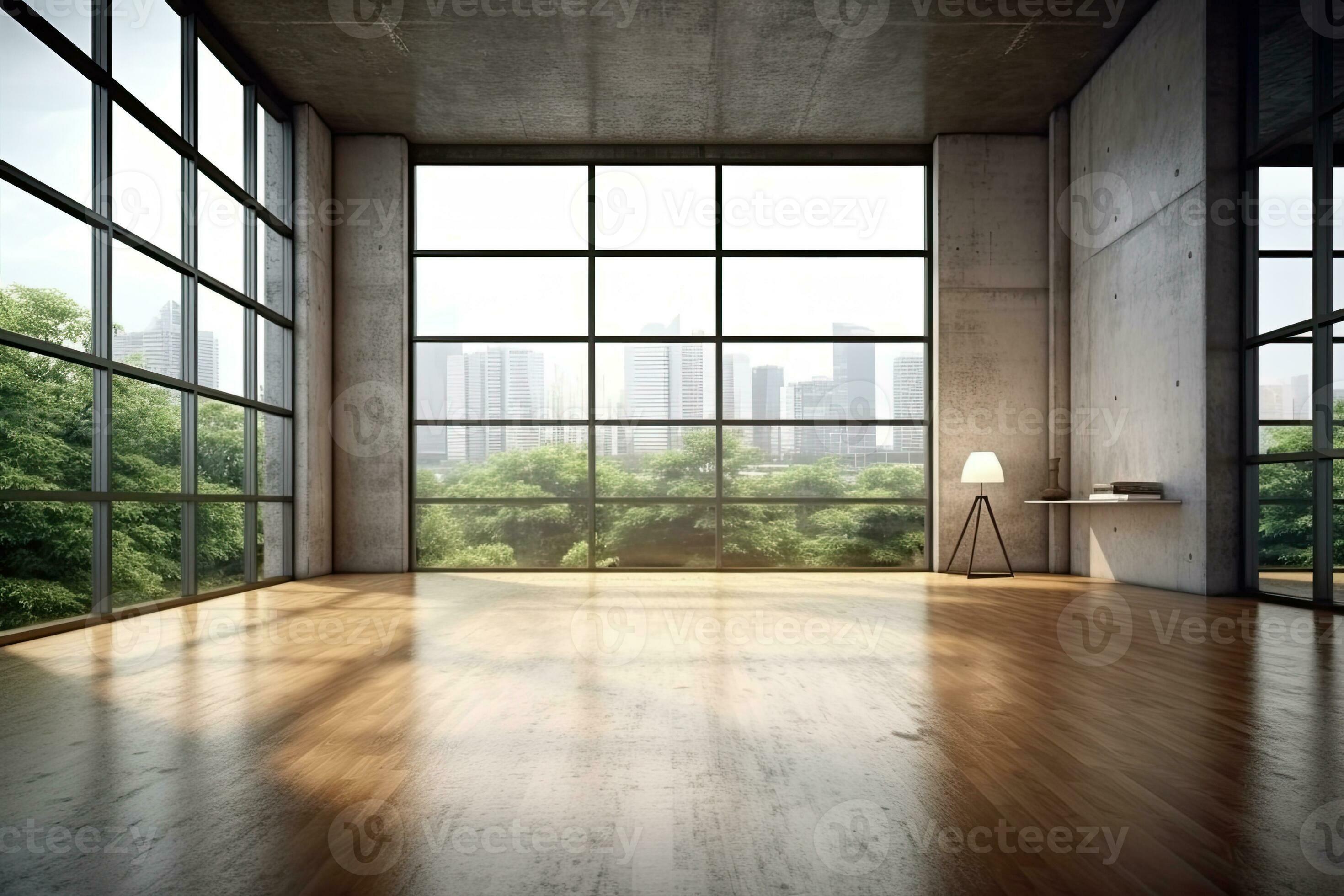 Empty room with panoramic window and mountain view. Generative AI ...