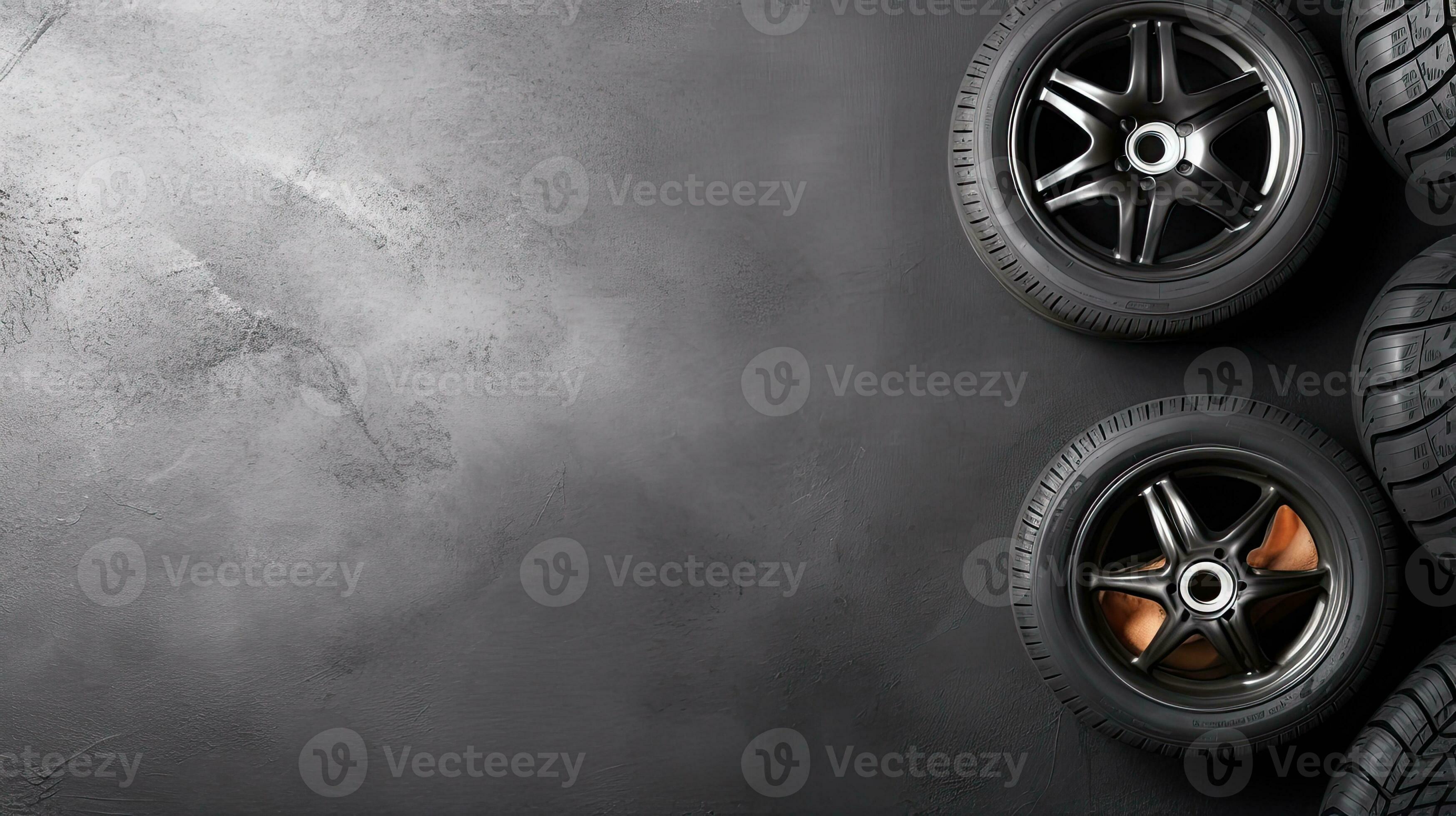 Car tires on black background. Top view with copy space. Generative Ai 28140608 Stock Photo at ...