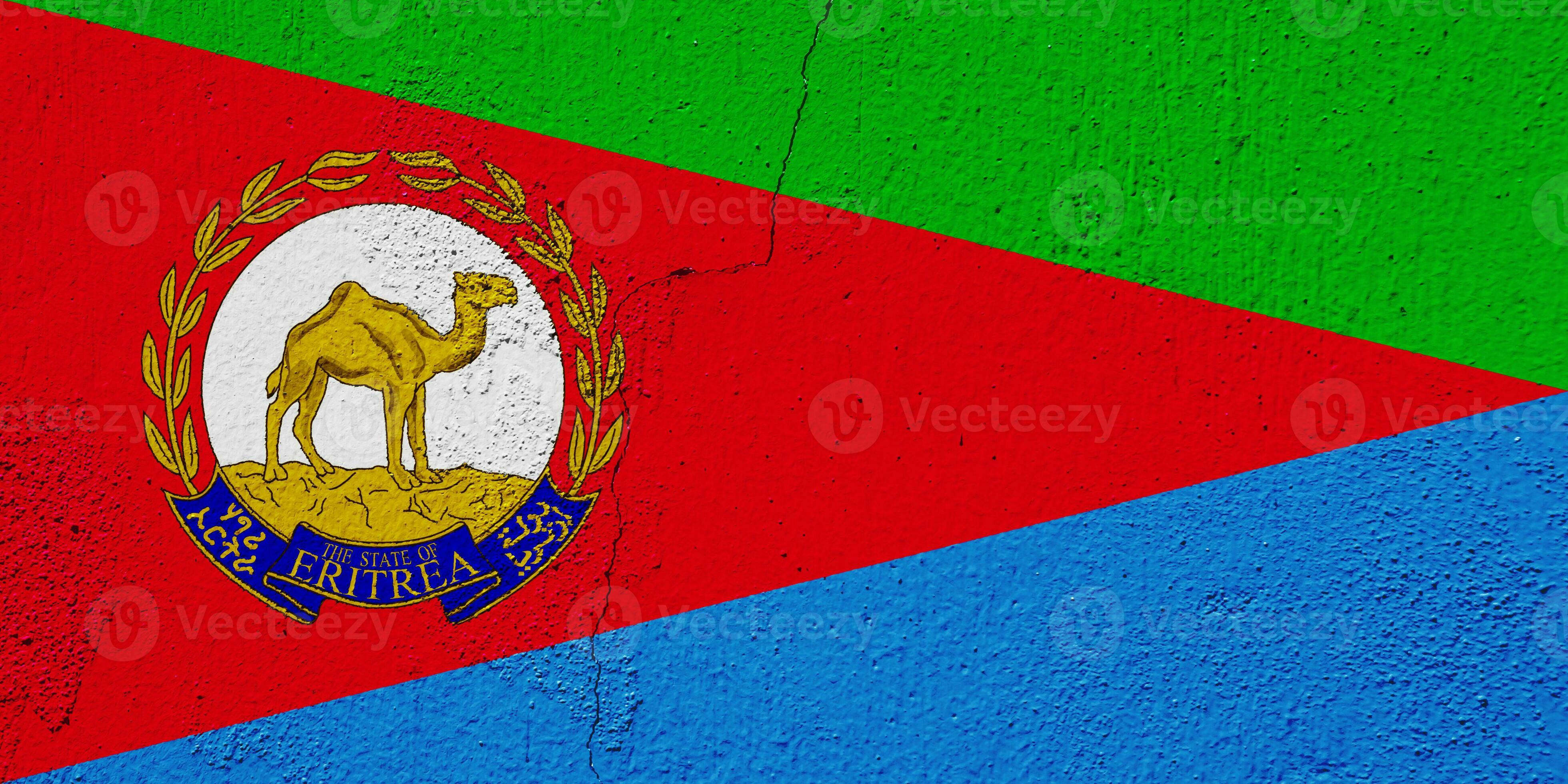Flag and coat of arms of State of Eritrea on a textured background ...