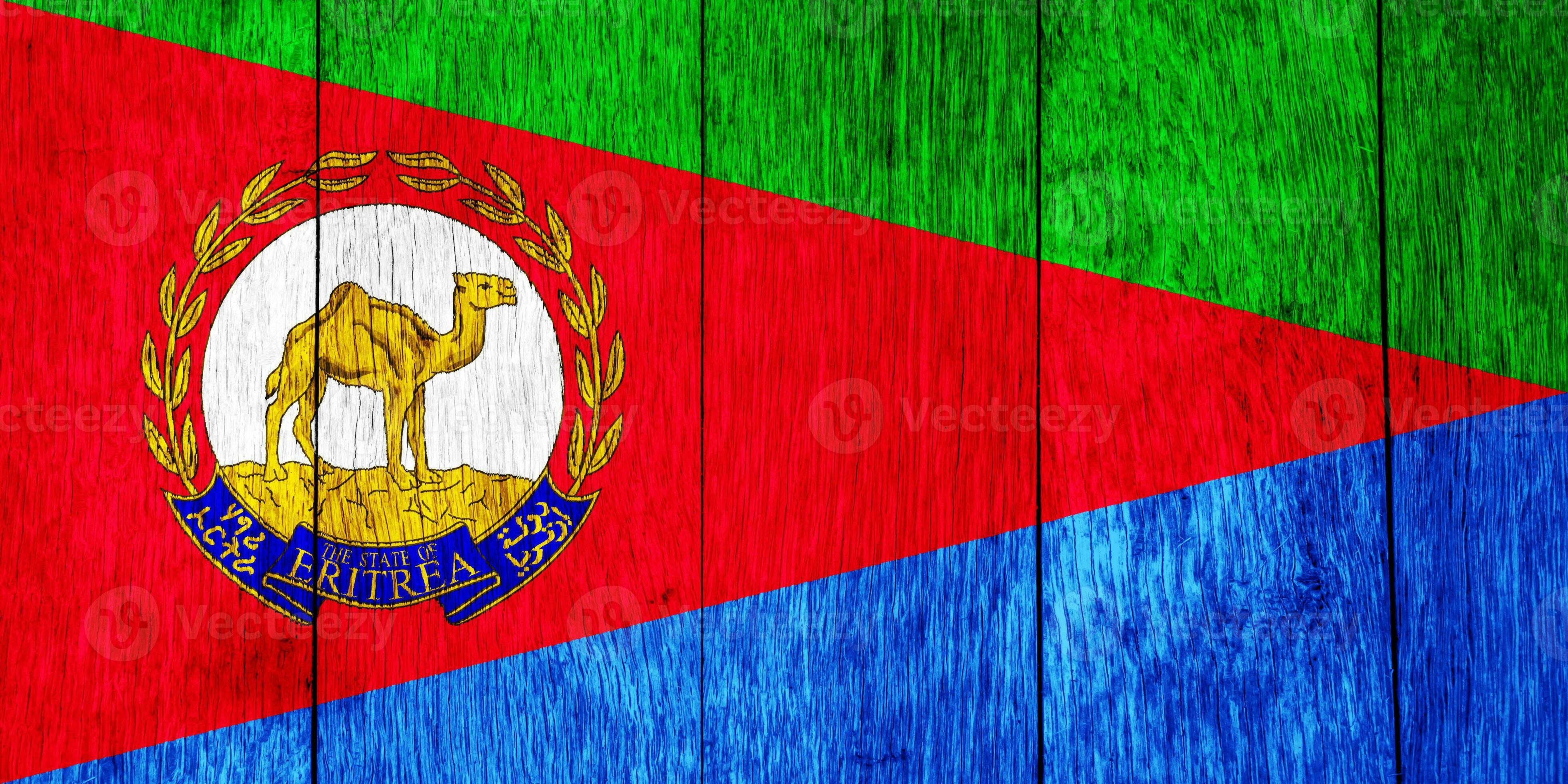 Flag and coat of arms of State of Eritrea on a textured background ...
