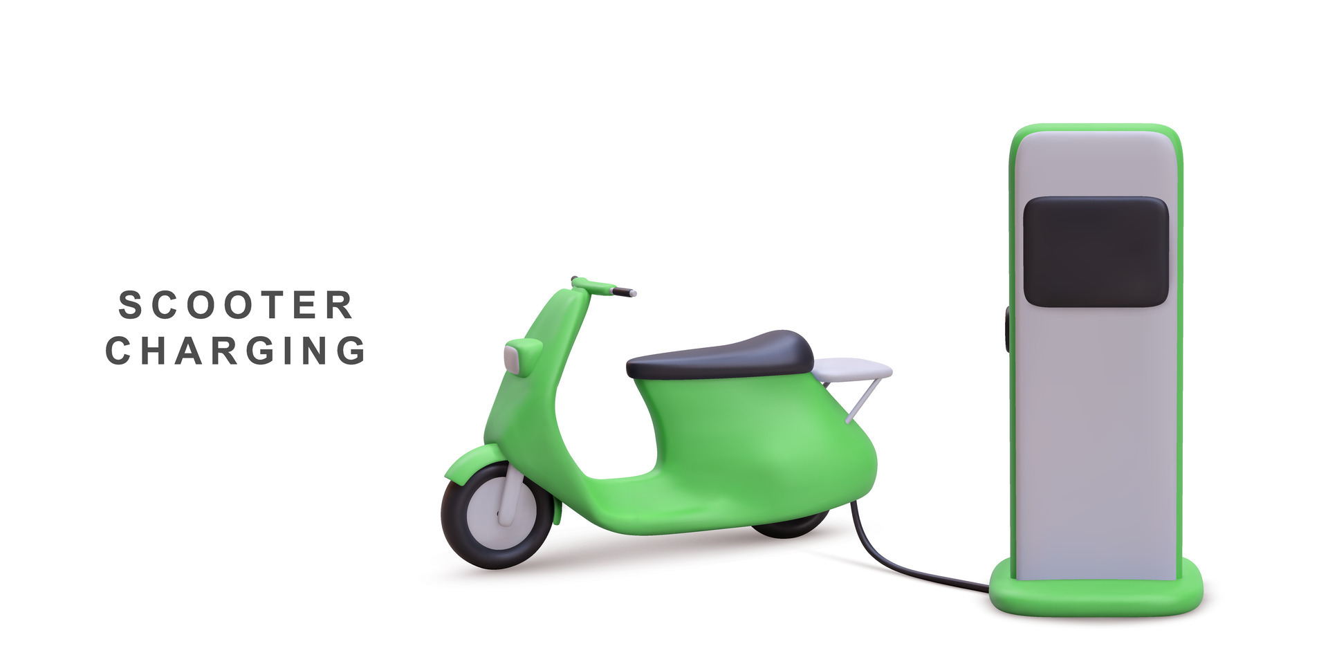 3d realistic Electric scooter on charging station. Home charger station ... 3d realistic Electric scooter on charging station. Home charger station ...