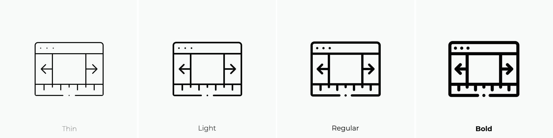 width icon. Thin, Light, Regular And Bold style design isolated on ...