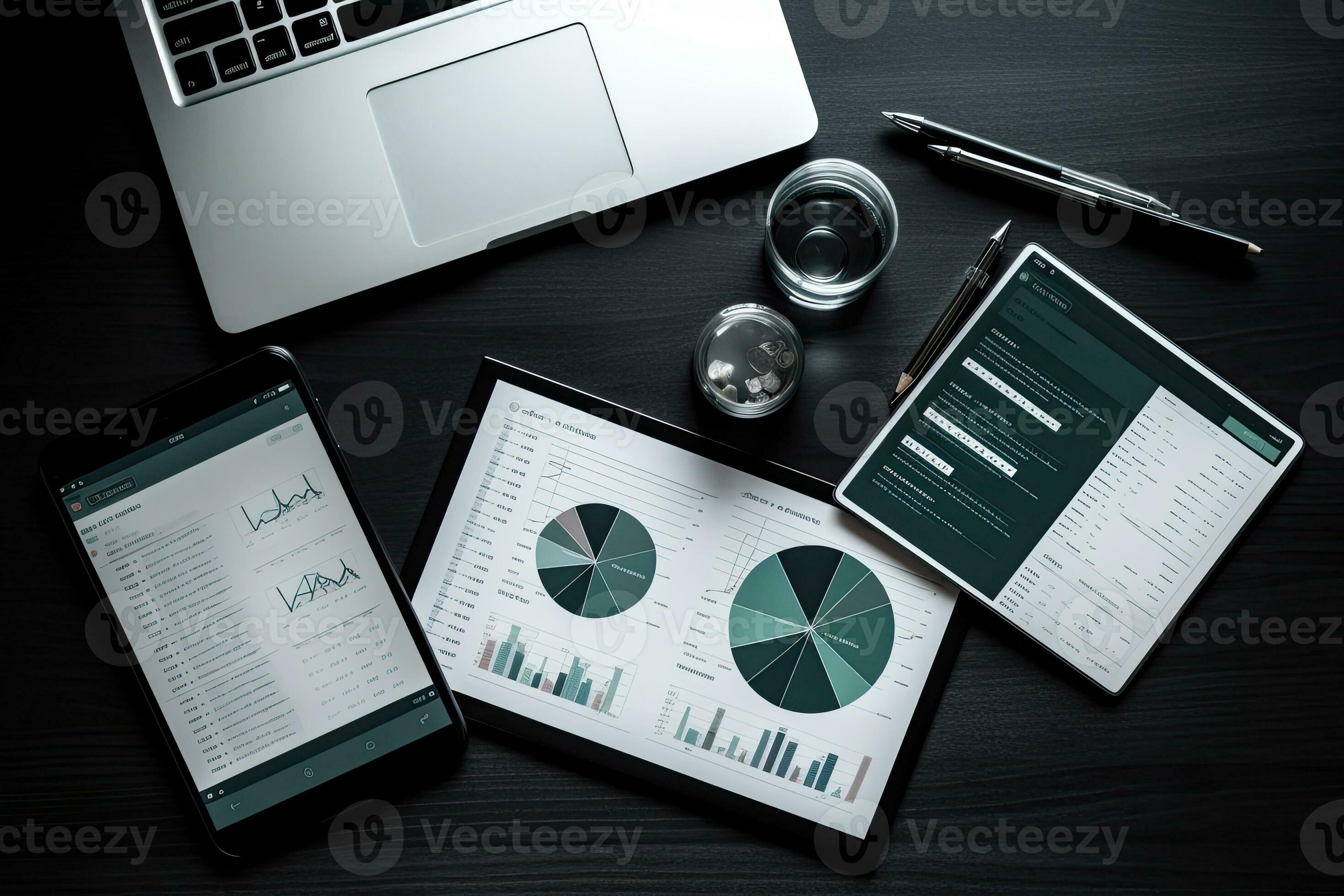 Smartphone and Tablet pc with financial charts and graphs on office ...