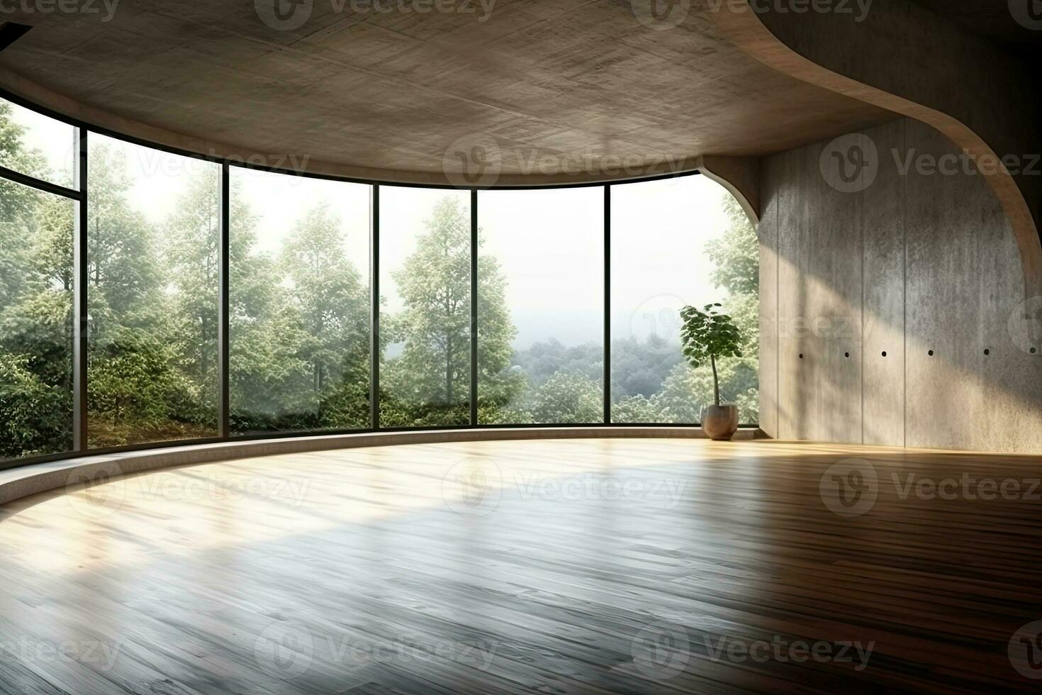 Empty room with panoramic window and mountain view. Generative AI ...