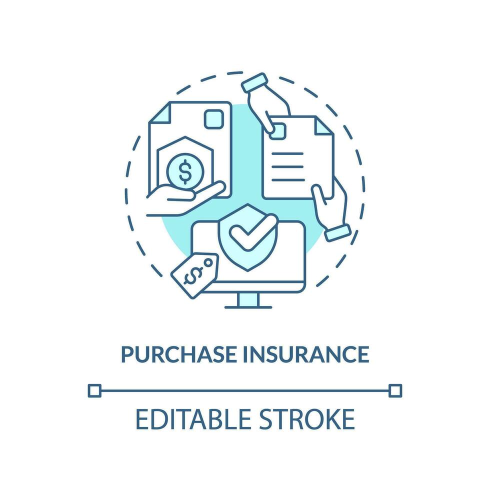 2d Editable Purchase Insurance Thin Line Icon Concept Isolated Vector