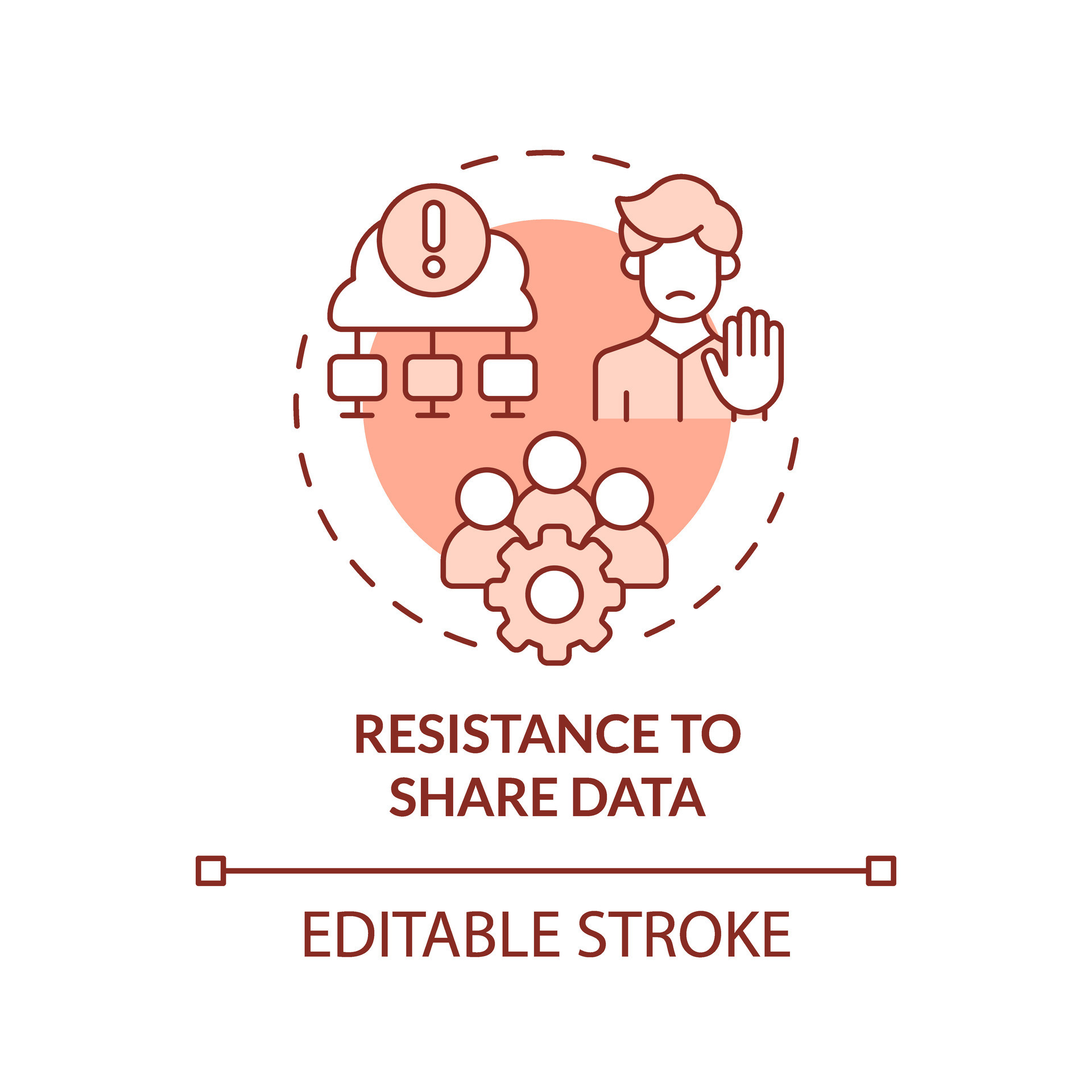 Editable resistance to shared data concept red thin line icon, isolated vector representing data ...