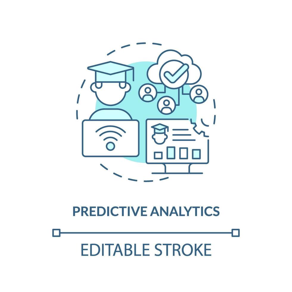 2D thin line blue icon representing predictive analytics in AI ...