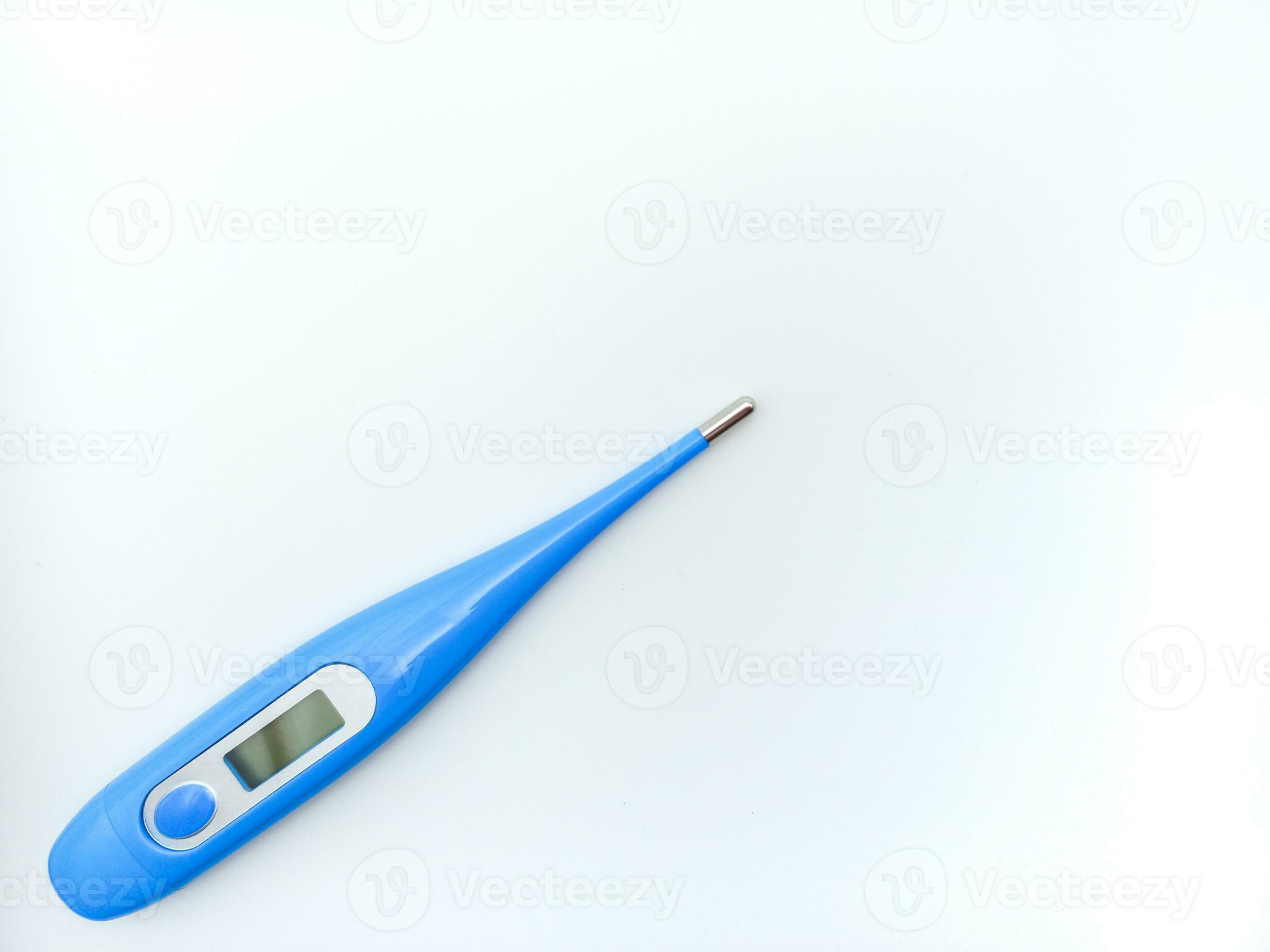 Blue Digital Thermometer Isolated On White Background. Tilted On Left Position With Negative ...