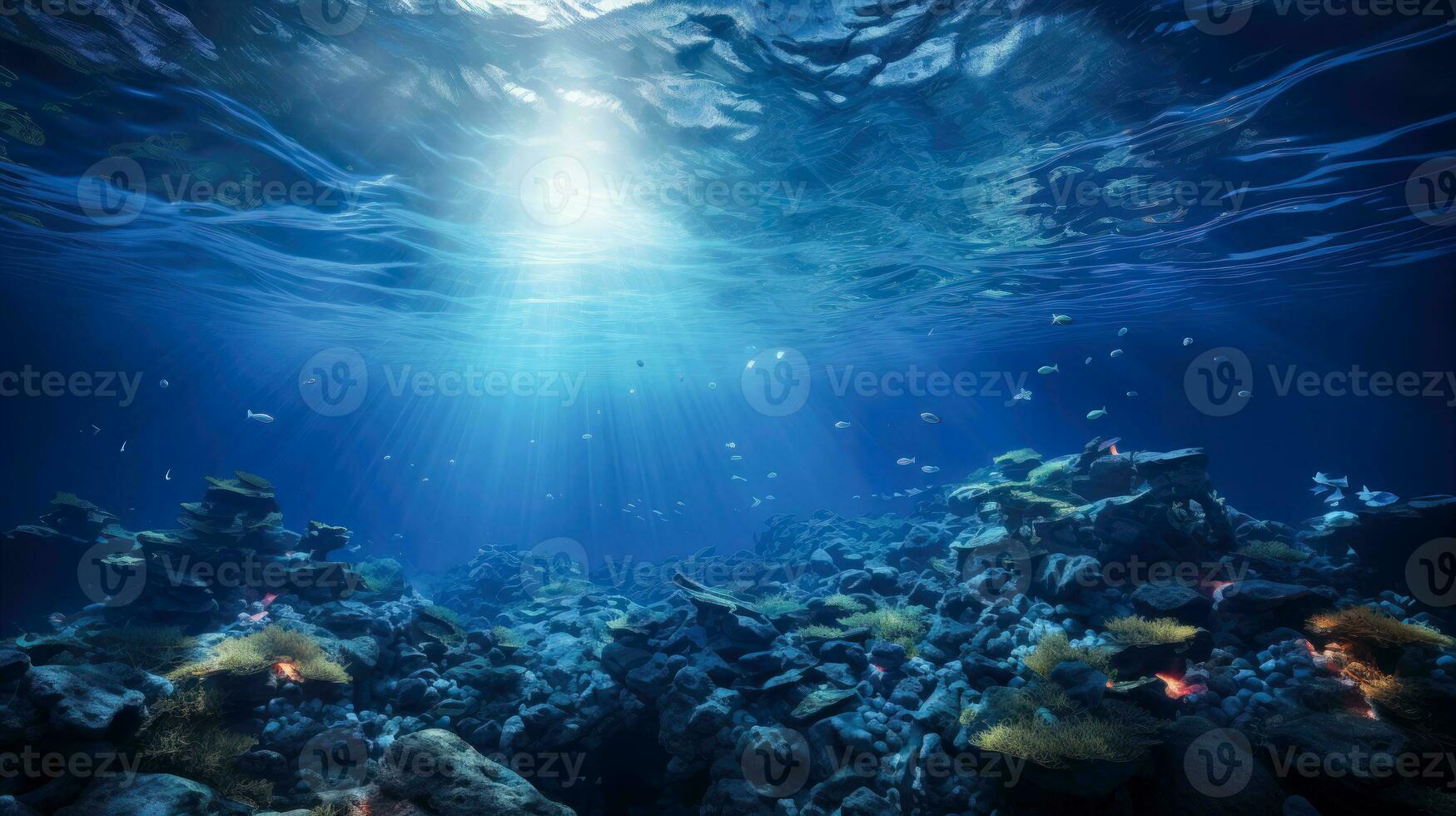 Deep Blue Ocean with Fish and Sea Creatures A Dreamlike Underwater ...