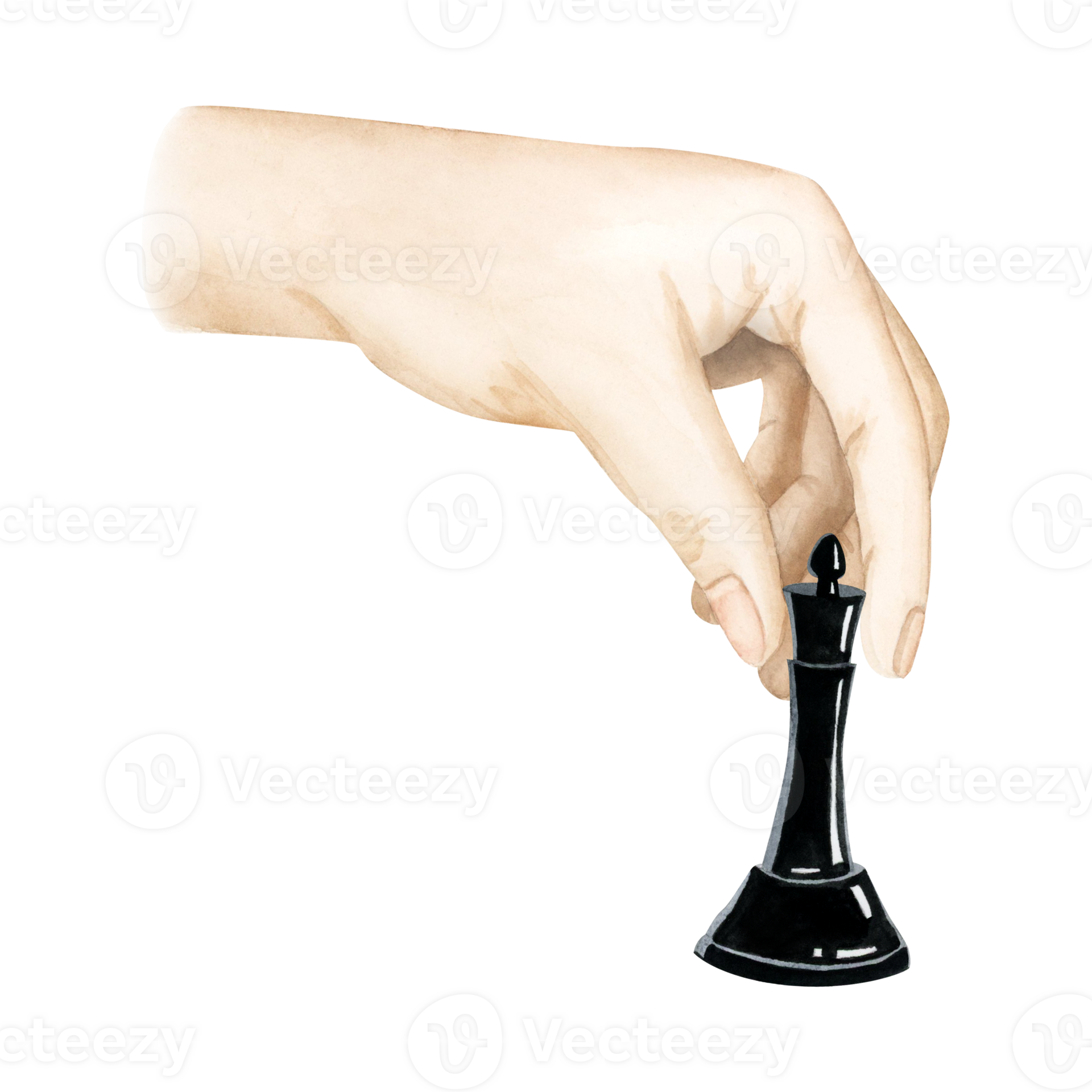Watercolor chess player hand making move with black queen illustration ... Watercolor chess player hand making move with black queen illustration ...