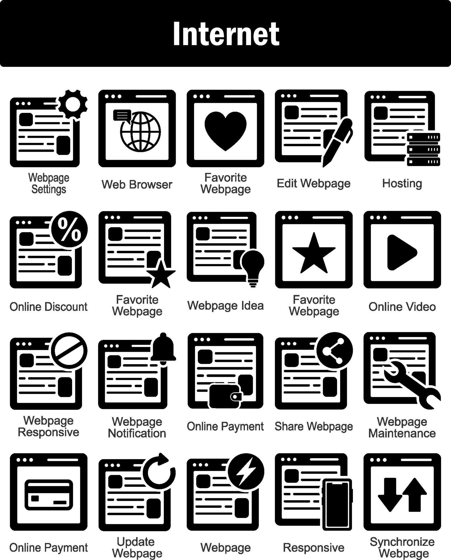 A set of 20 Internet icons as webpage settings, web browser, favorite webpage 28153692 Vector ...