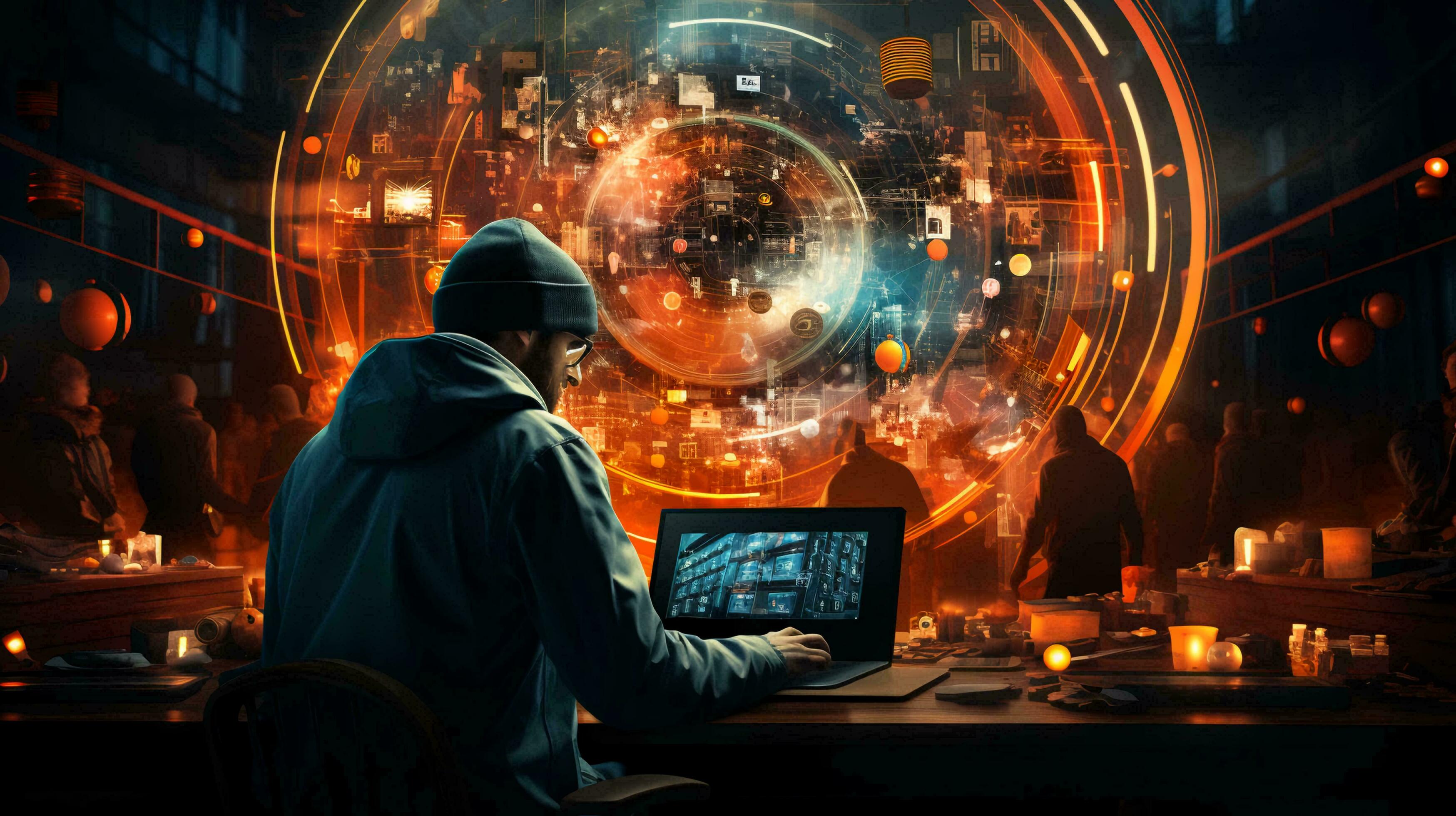 Male hacker programmer working at a computer 28154815 Stock Photo at Vecteezy