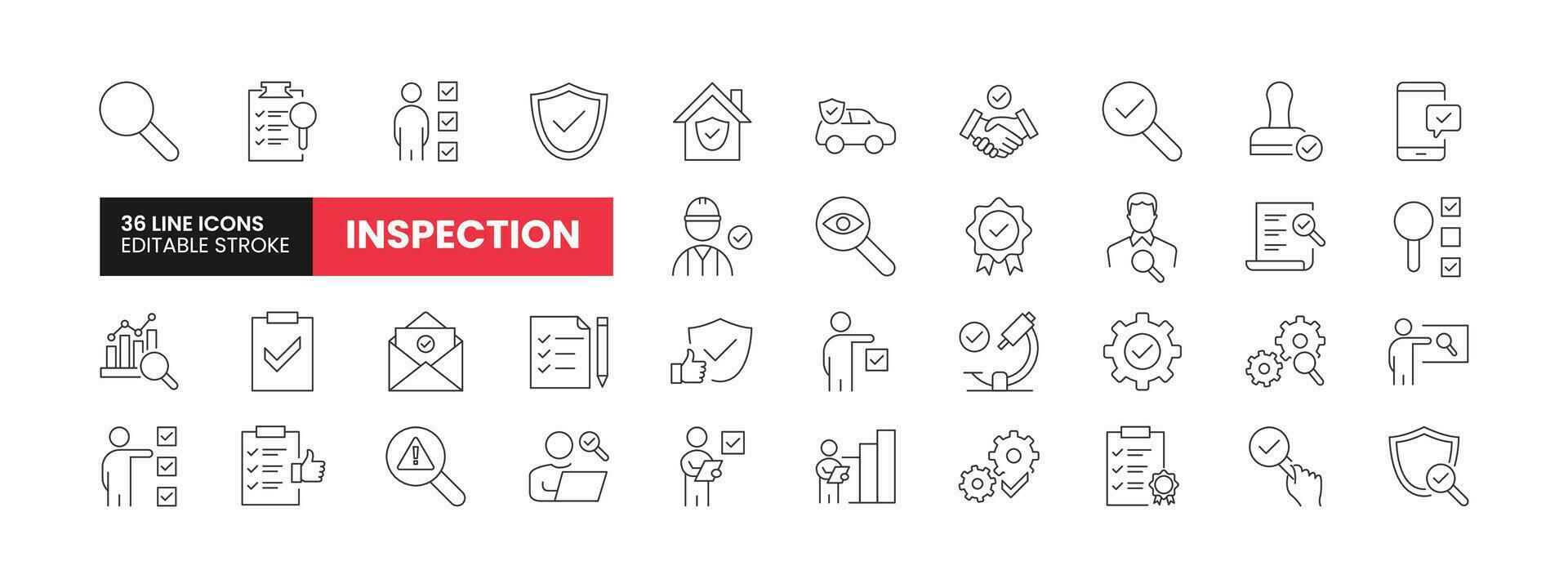 Set Of 36 Inspection Line Icons Set Inspection Outline Icons With