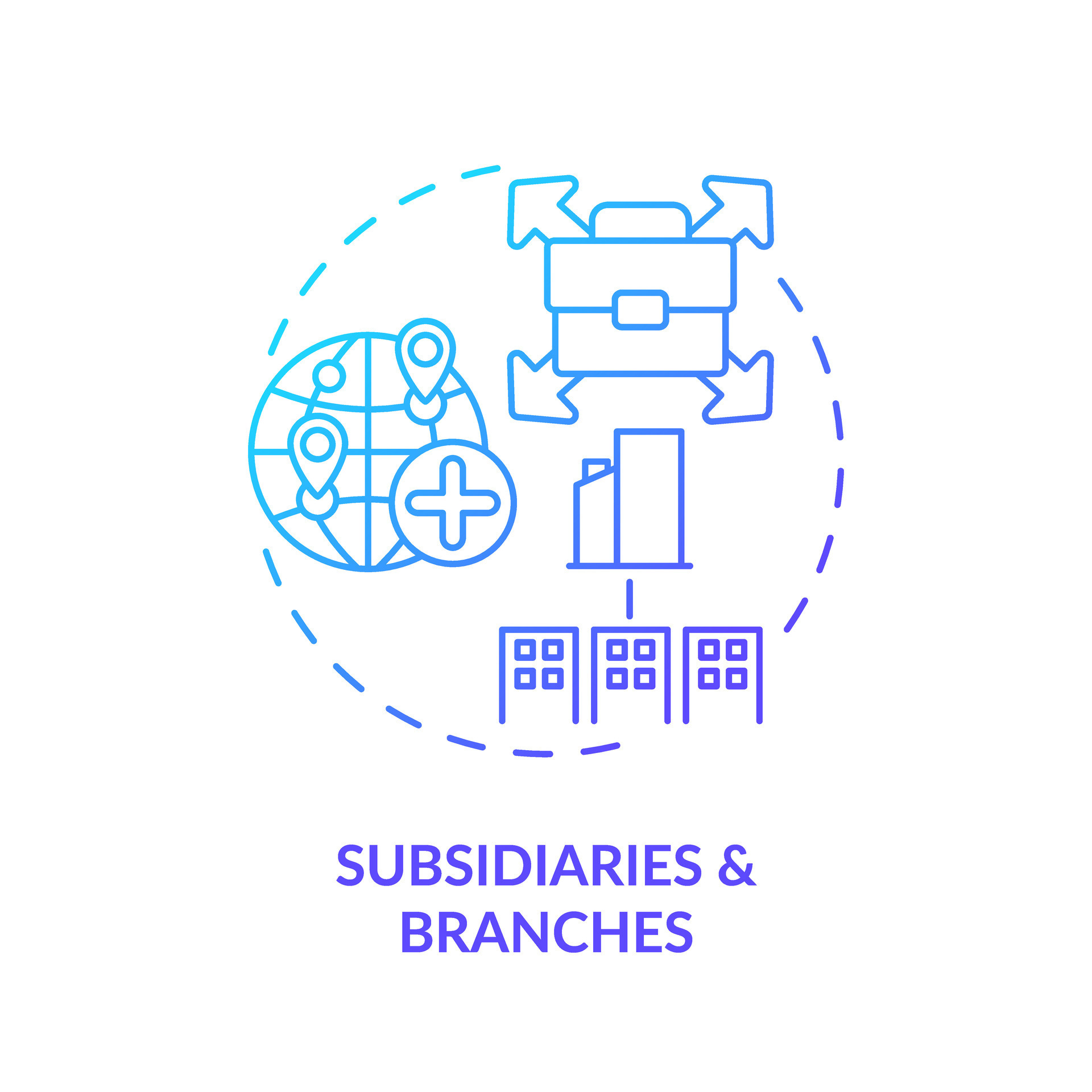 2D gradient subsidiaries and branches icon, isolated vector, foreign direct investment thin line ...