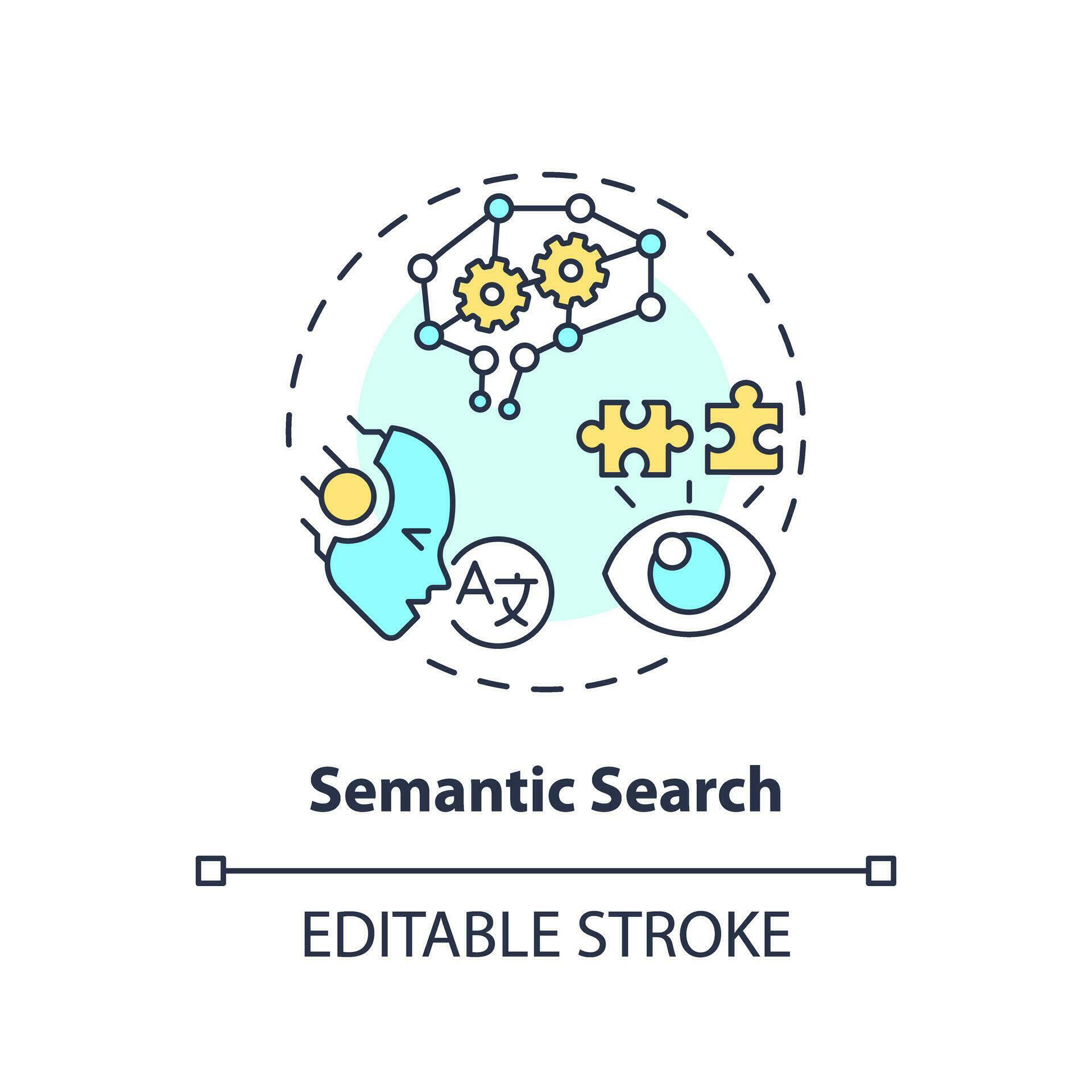 Editable semantic search icon concept, isolated vector, AI for SEO thin line illustration ...