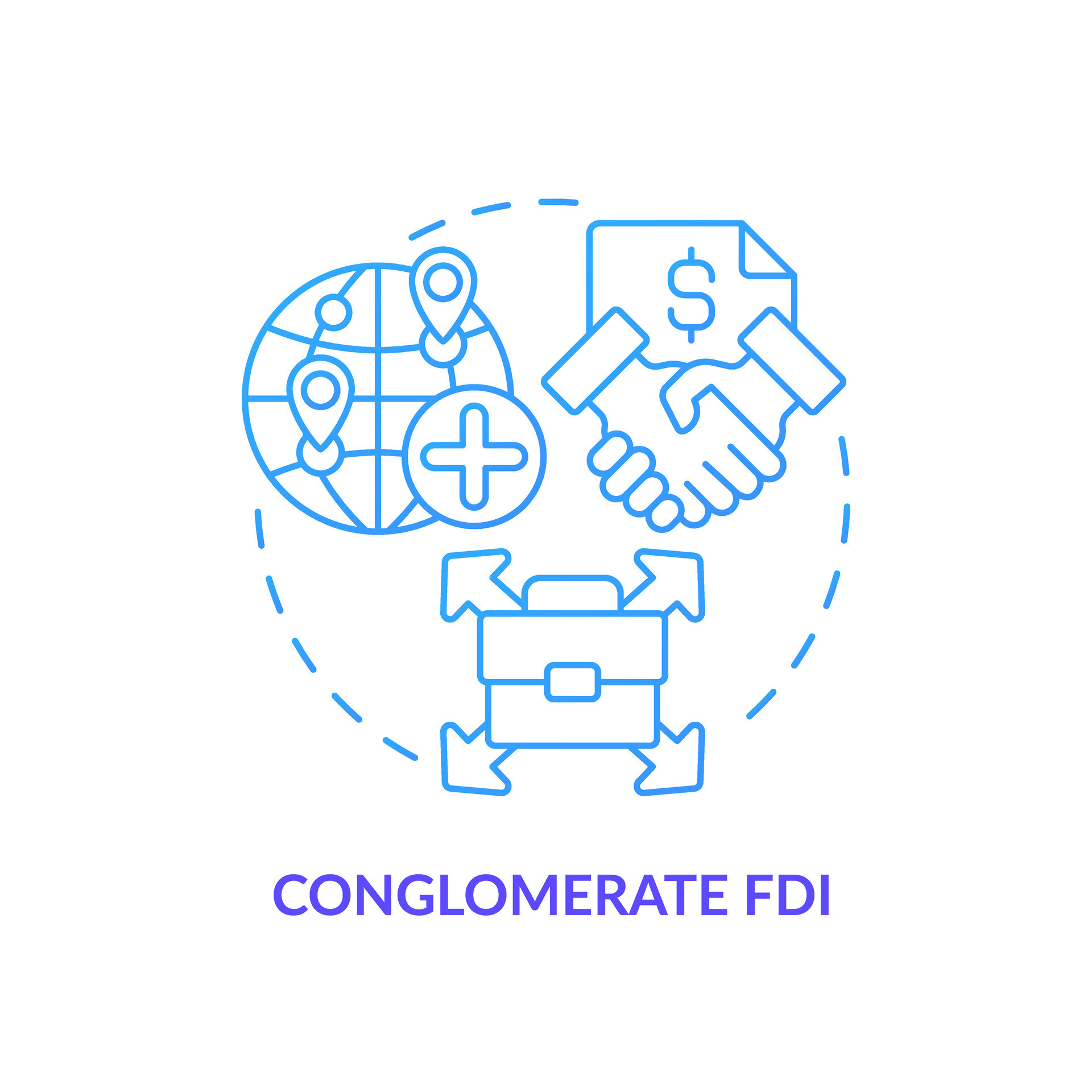 2D gradient conglomerate FDI icon, isolated vector, foreign direct ... 2D gradient conglomerate FDI icon, isolated vector, foreign direct ...