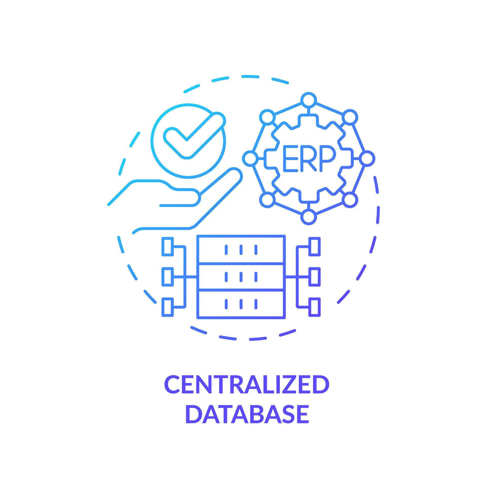 Gradient Centralized Database Icon Concept Isolated Vector Enterprise Resource Planning Thin