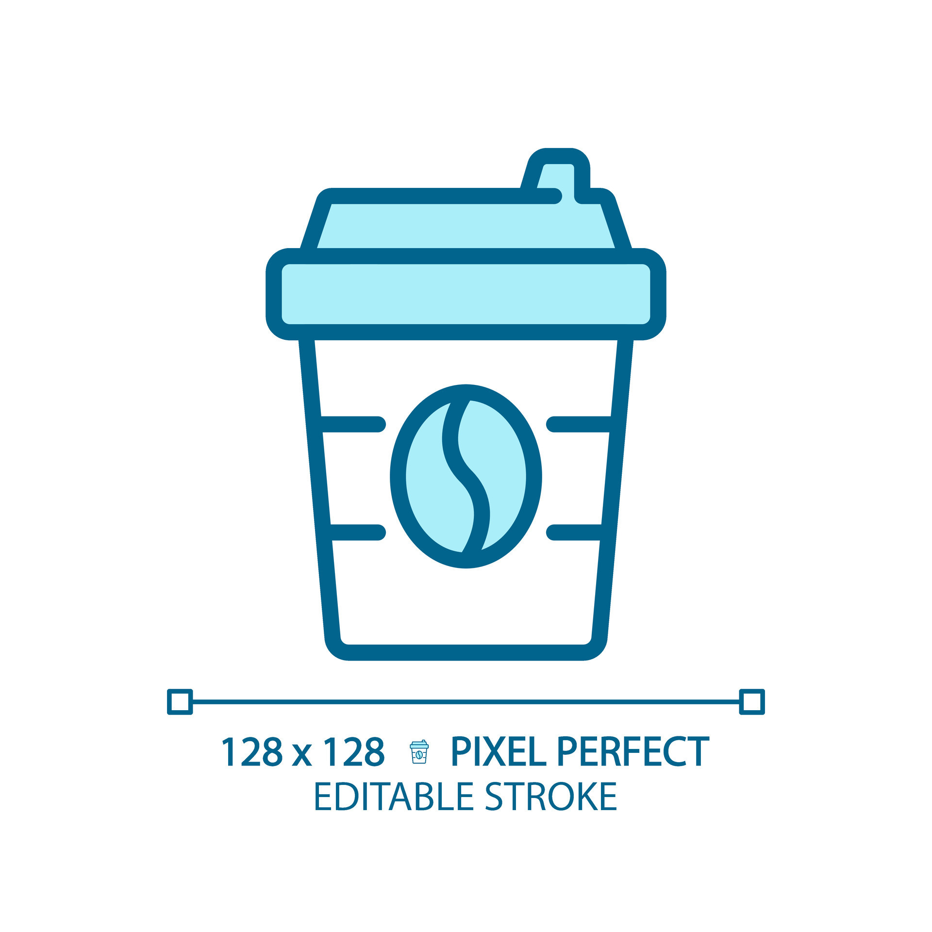 café píxel Perfecto azul rgb color icono. cafeinado beber. tomar lejos. papel taza. caliente ...