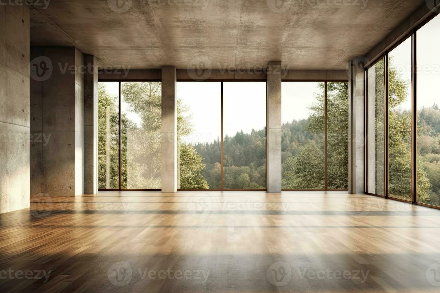 Empty room with panoramic window and mountain view. Generative AI ...