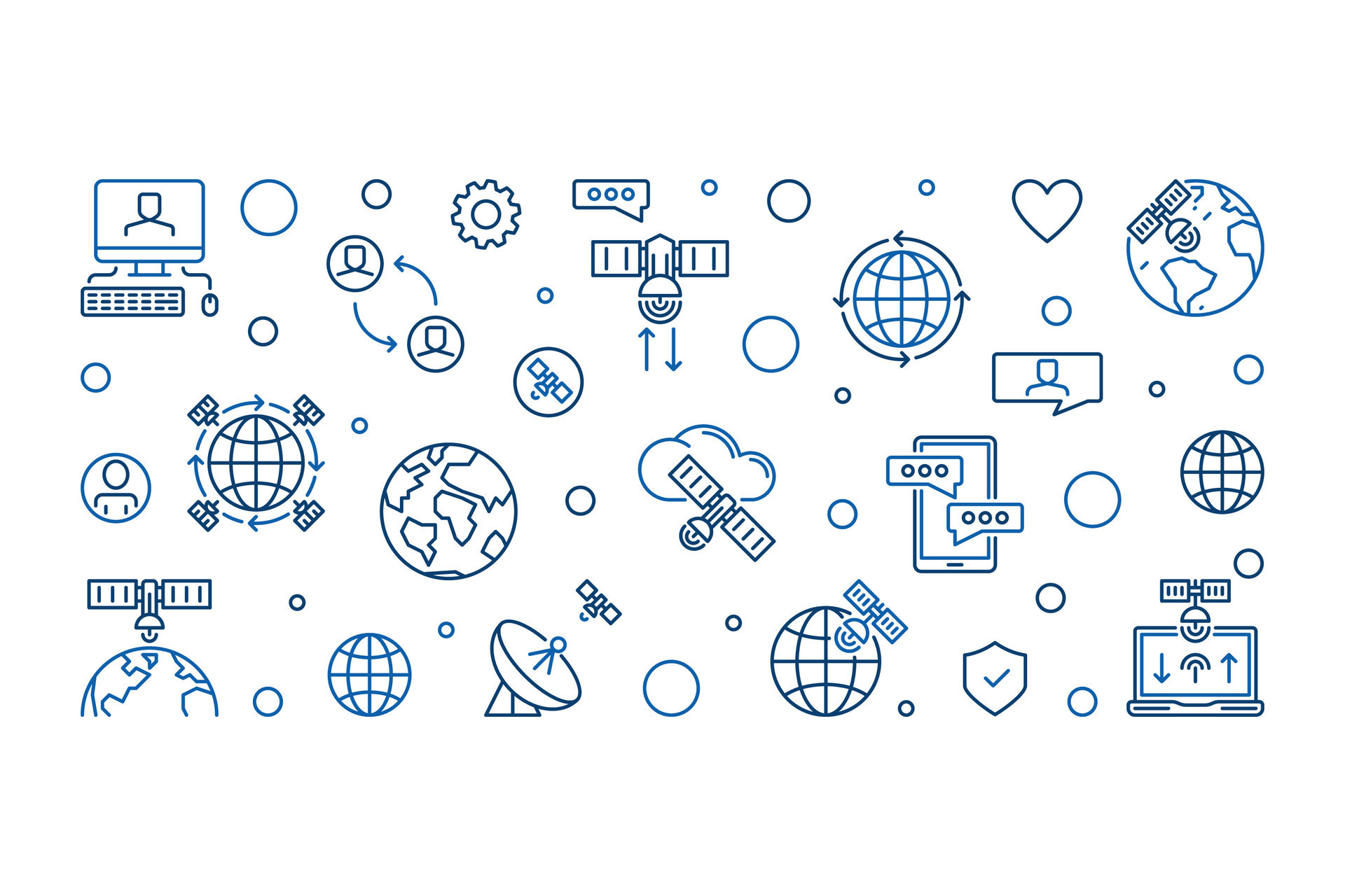 Internet Access via Satellite vector outline banner - Communication ... Internet Access via Satellite vector outline banner - Communication ...
