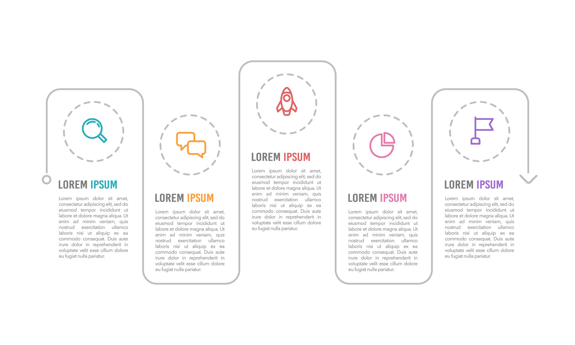 Horizontal infographic timeline 5 steps to success. Milestone, Roadmap ...