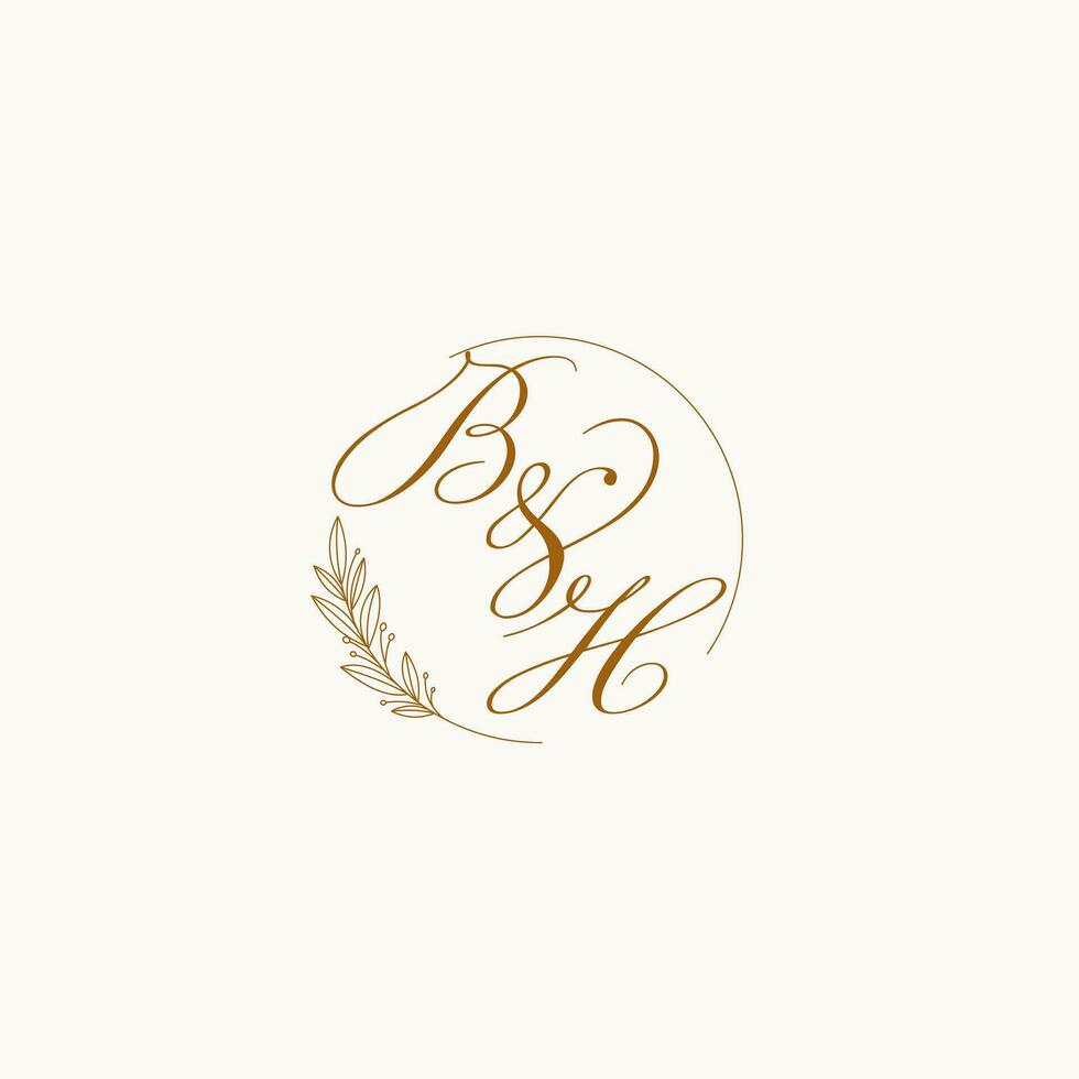 Initials BH wedding monogram logo with leaves and elegant circular ... Initials BH wedding monogram logo with leaves and elegant circular ...