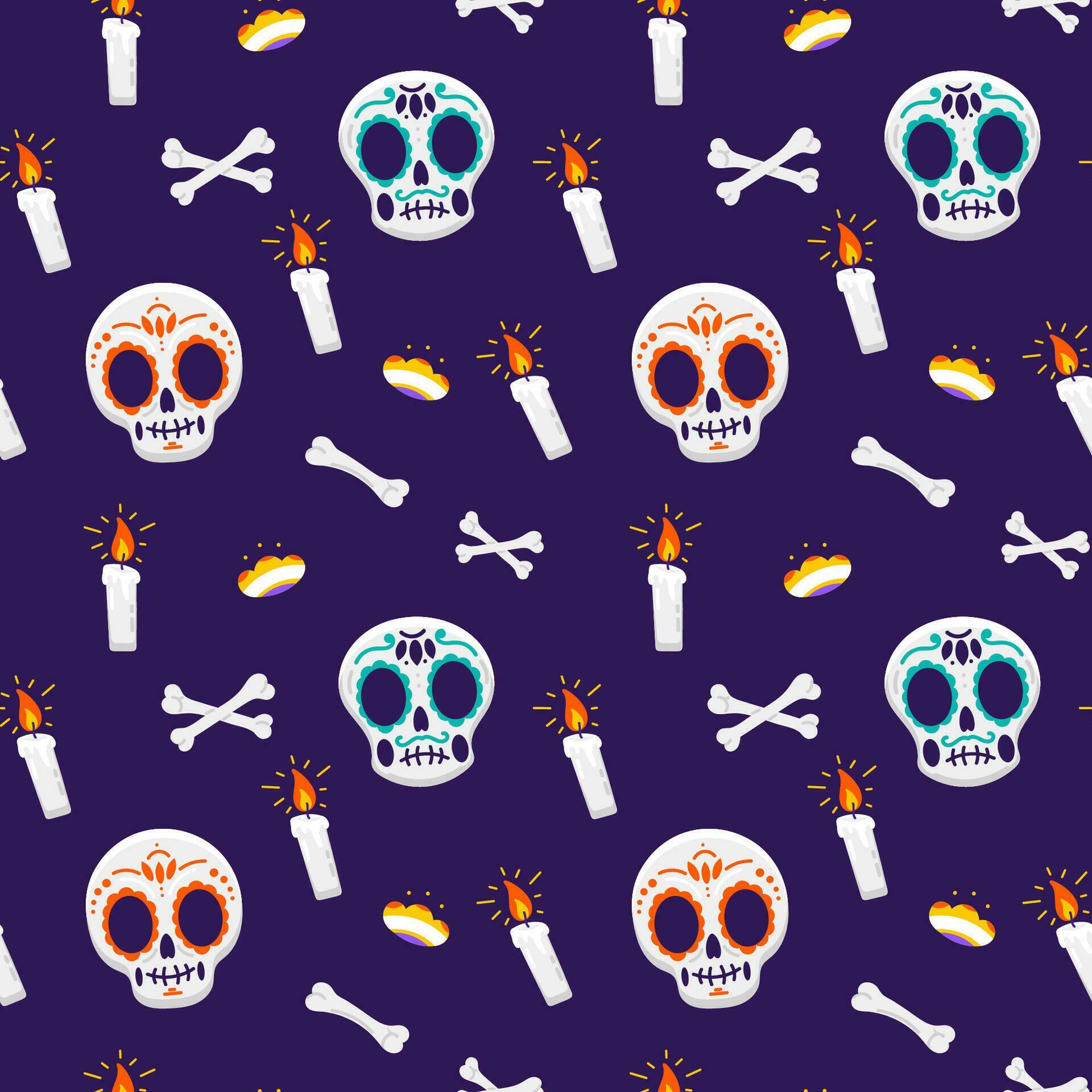Day Of The Dead Seamless Pattern Element Set With Skull And Bones 28193511 Vector Art At Vecteezy