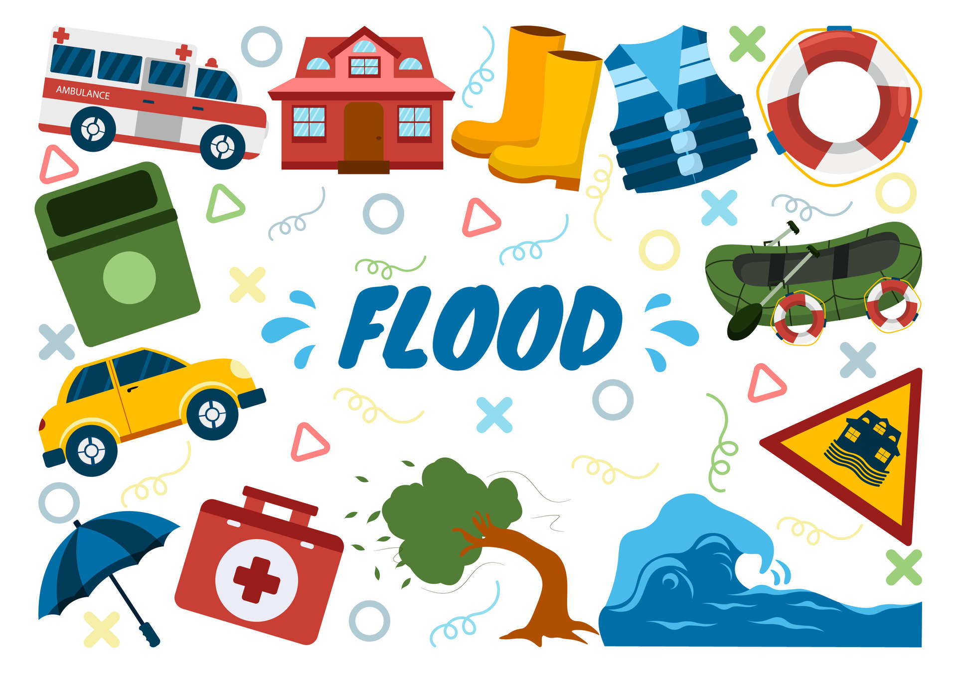 Floods Vector Illustration of The Storm Wreaked Havoc and Flooded the City with Houses and Cars ...